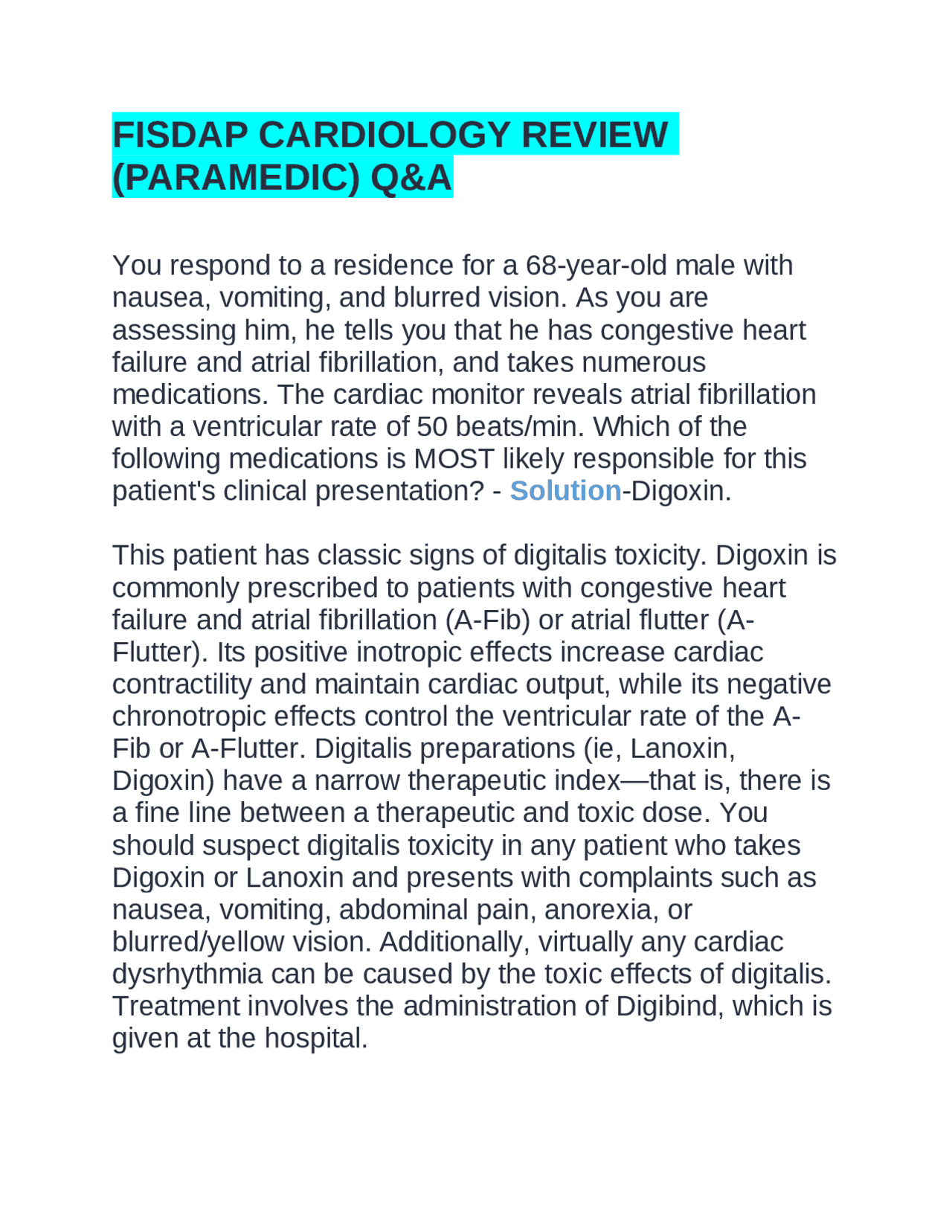 Cardiology Review for Paramedics: Q&A on Emergency Cardiac Care | Exams ...