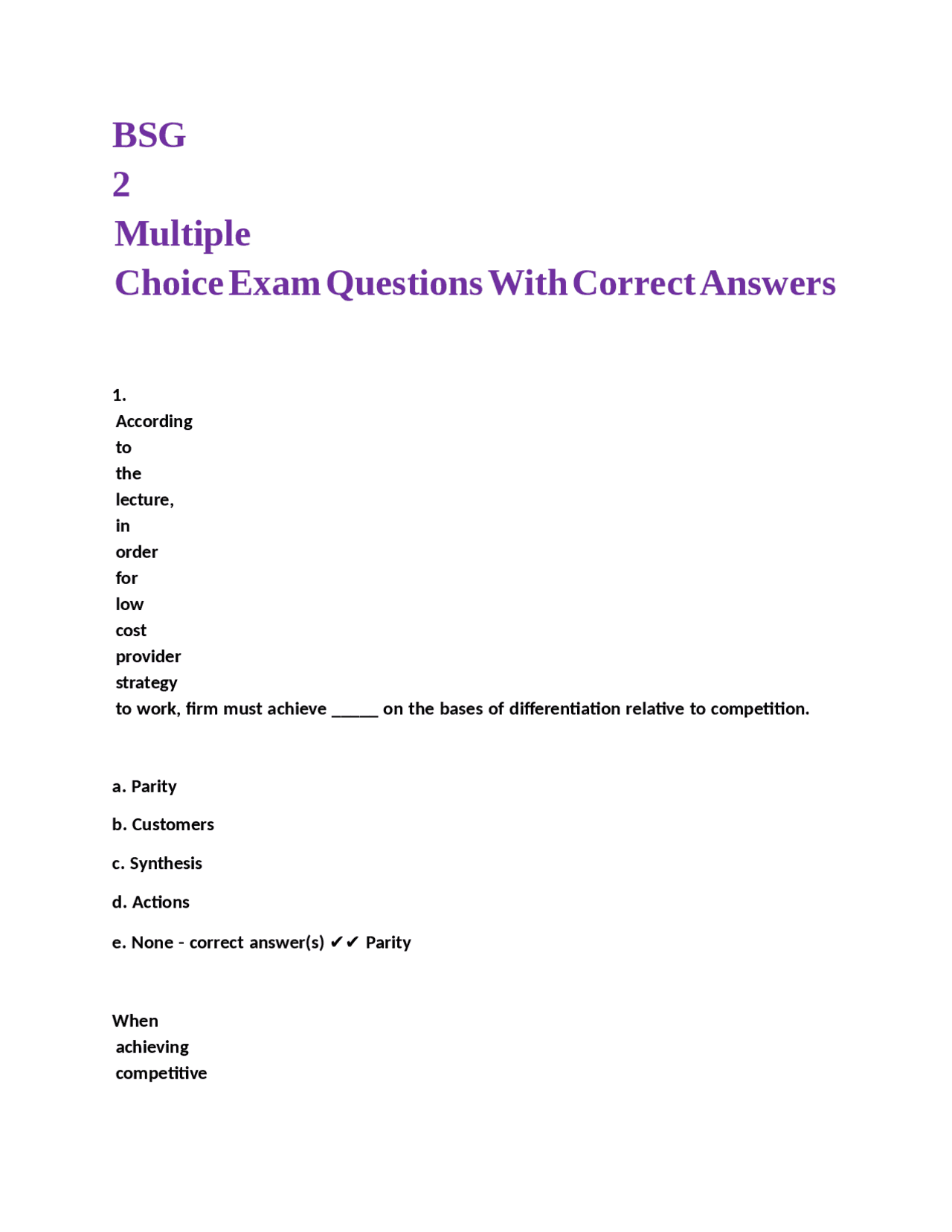 BSG 2 Multiple Choice Exam Questions With Correct Answers | Exams ...
