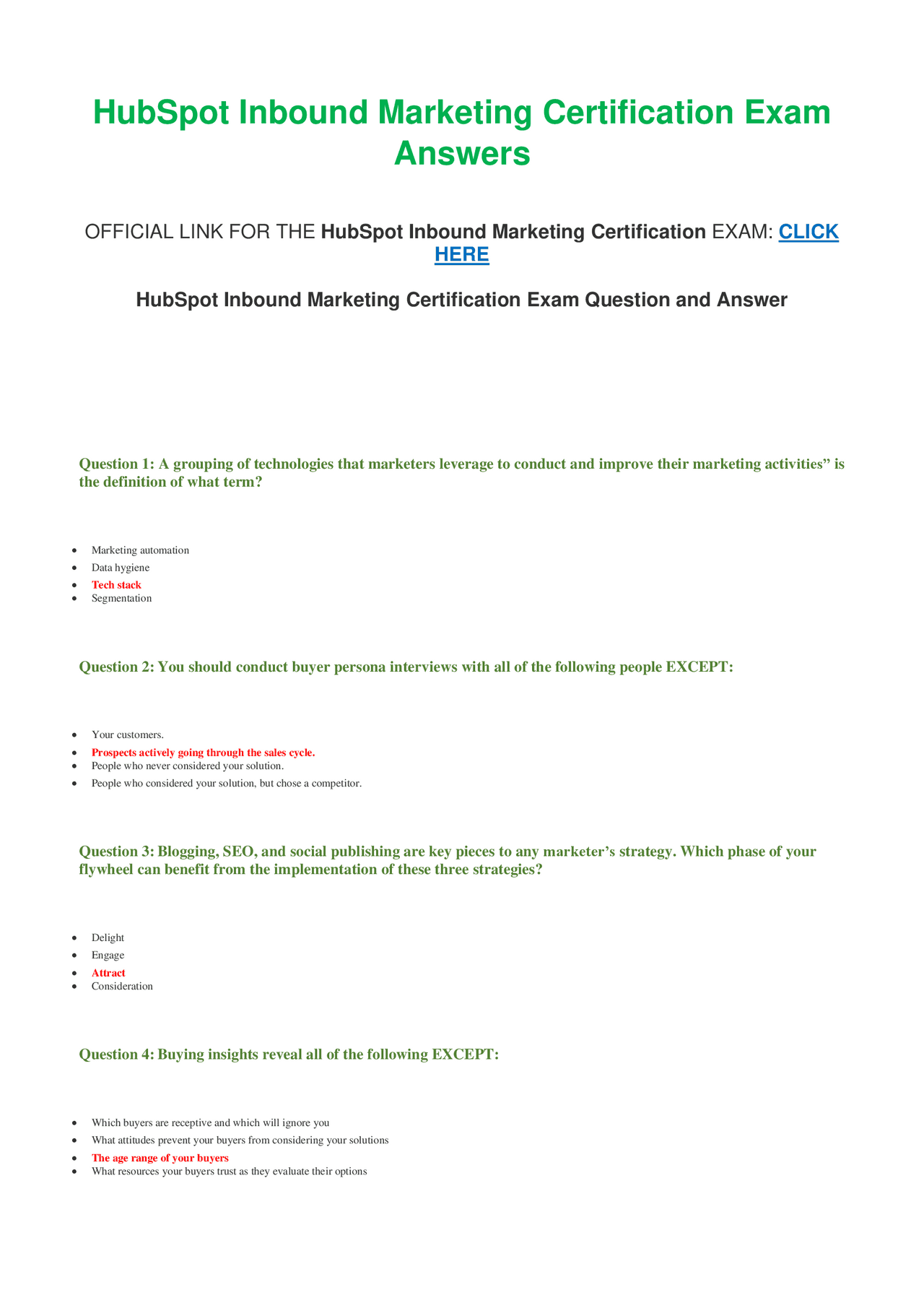 HubSpot Inbound Marketing Certification Exam Answers (100% Verified ...