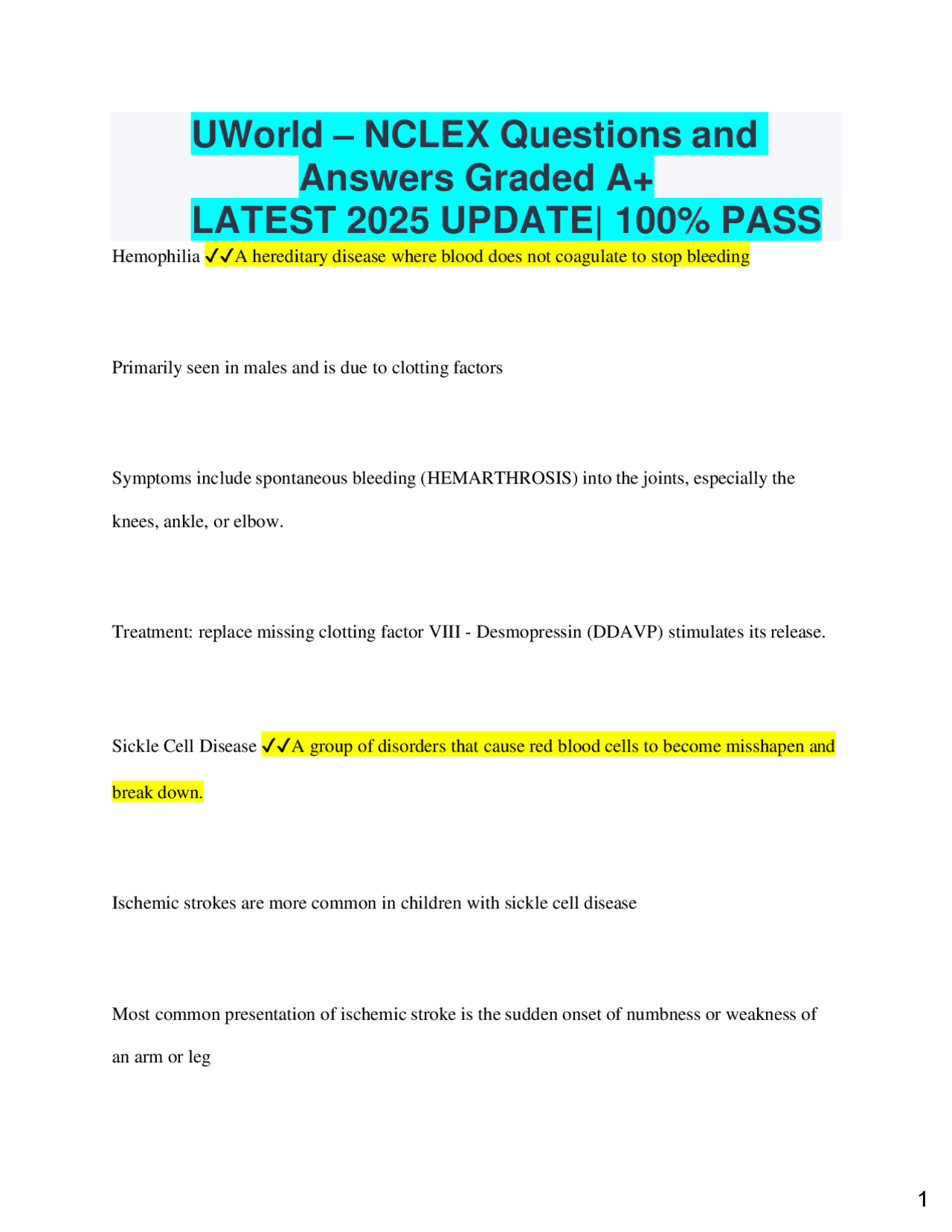 UWorld – NCLEX Questions and Answers Graded A+ LATEST 2025 UPDATE| 100% ...