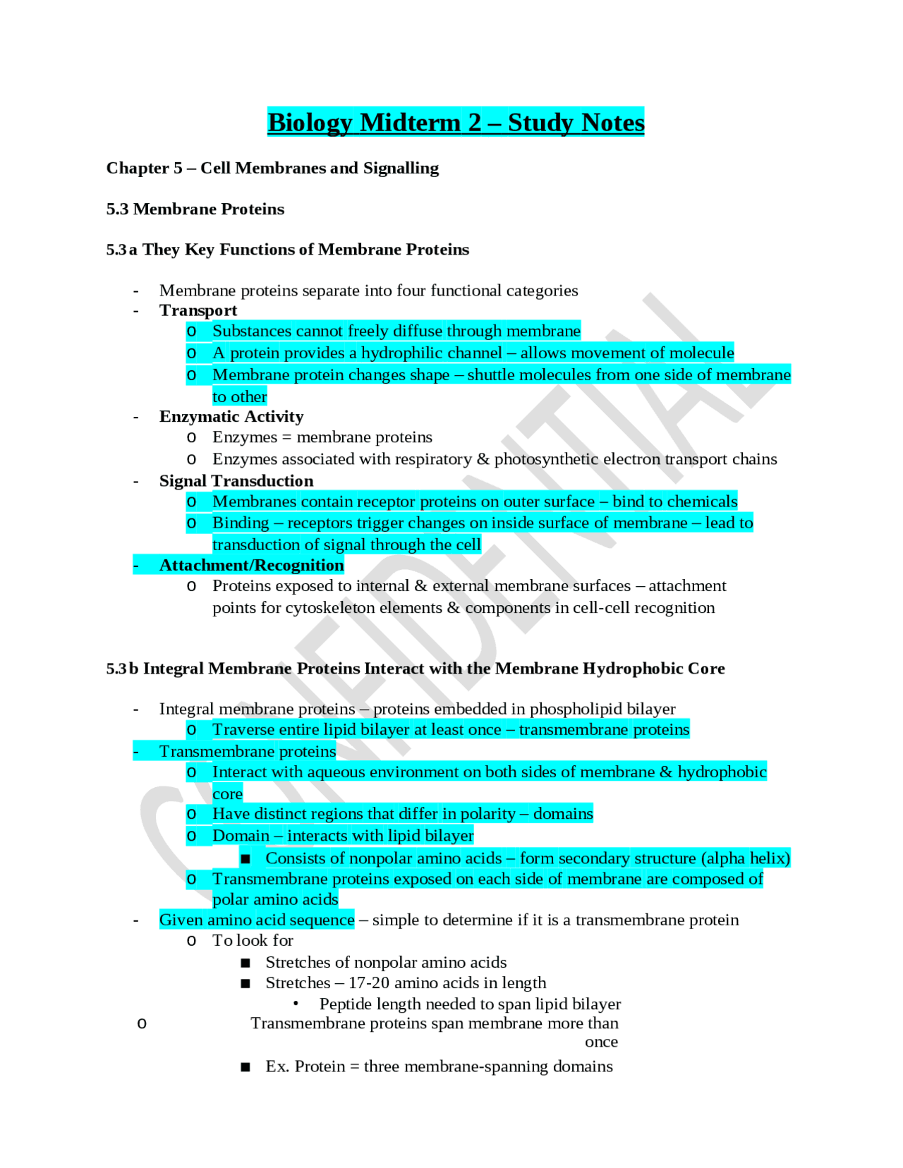 Biology Midterm 2 – Study Notes | Exams Nursing | Docsity