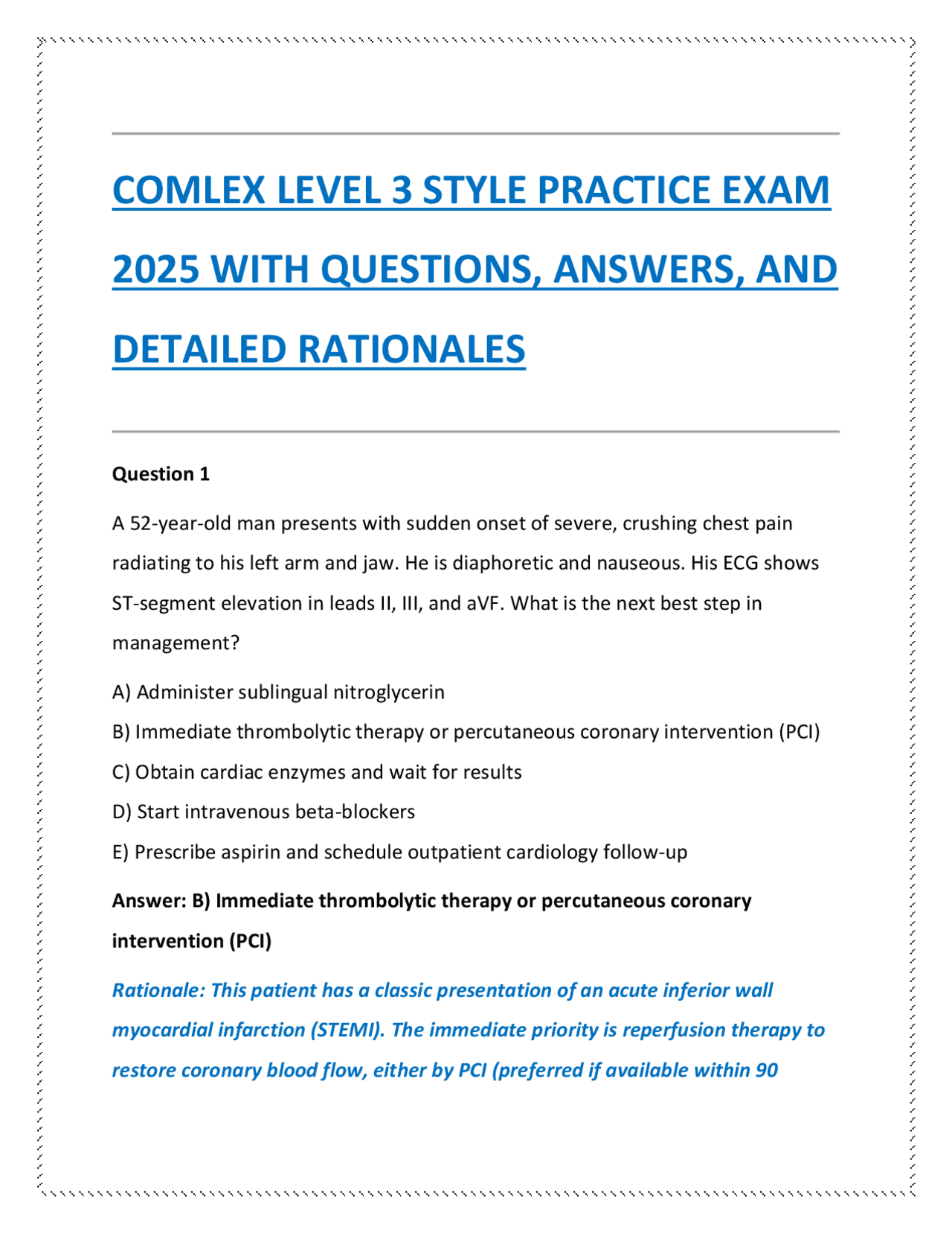 COMLEX LEVEL 3 STYLE PRACTICE EXAM 2025 WITH QUESTIONS, ANSWERS, AND ...