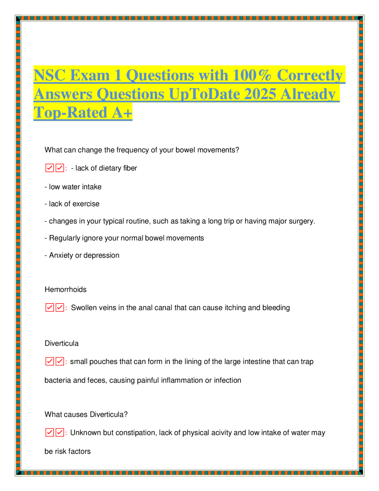 NSC Exam 1 Questions with 100% Correctly Answers Questions UpToDate ...
