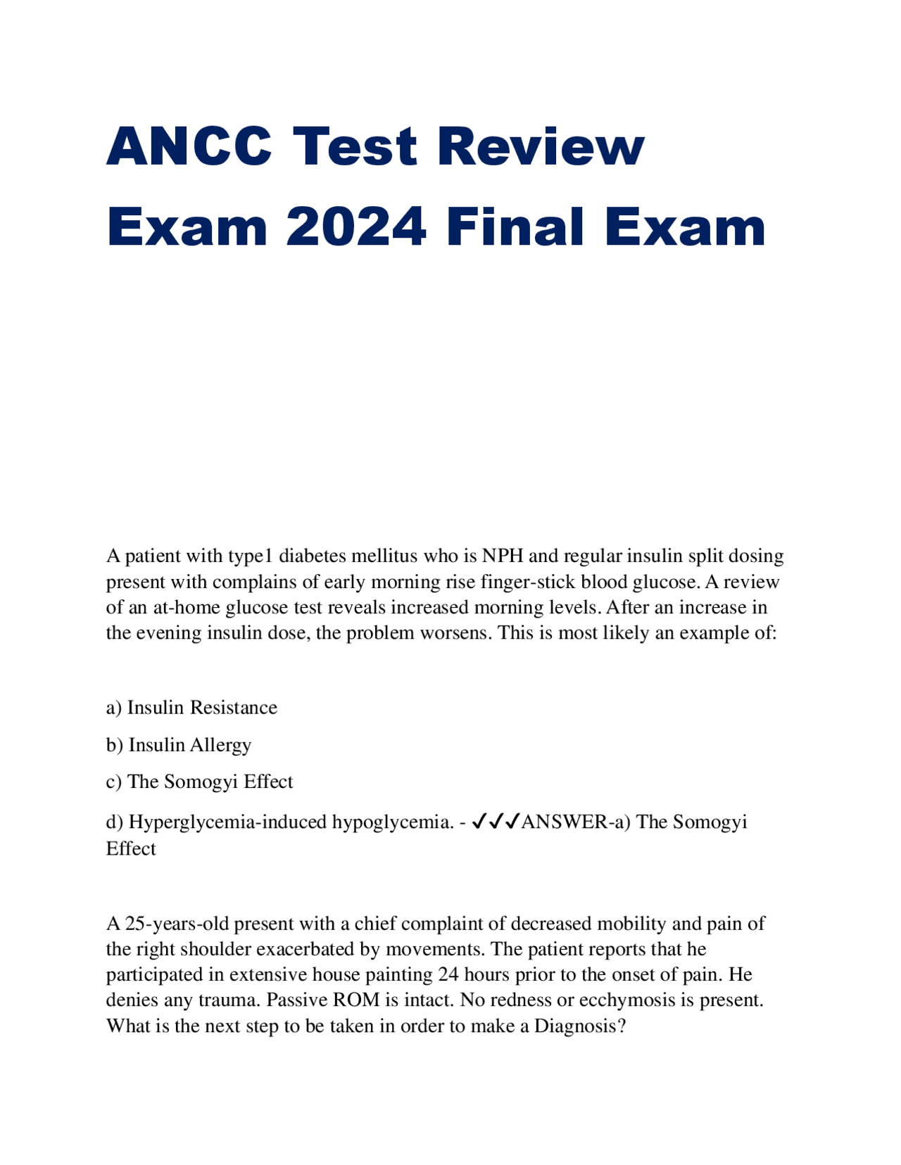 ANCC Test Review Exam 2024 Final Exam | Exams Nursing | Docsity