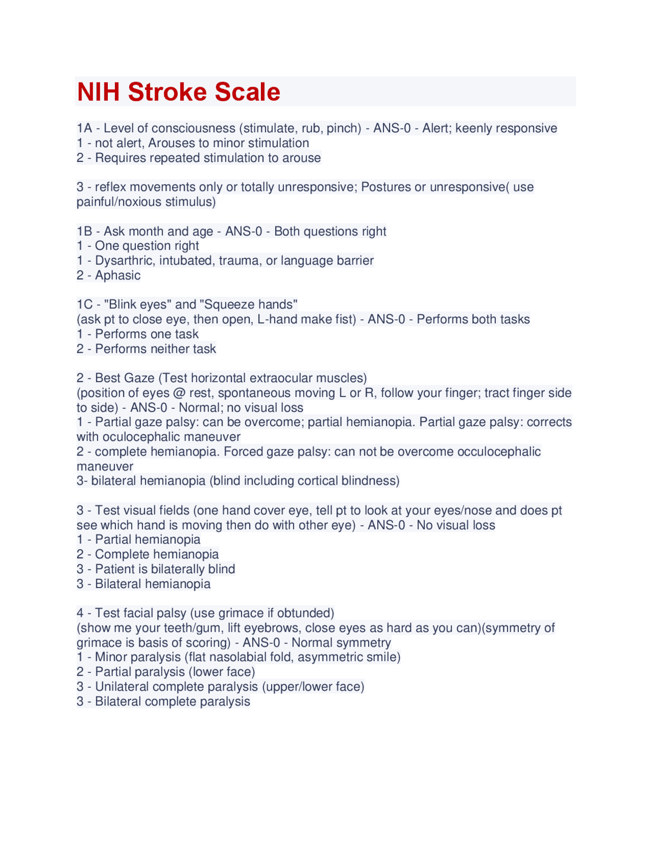 NIH Stroke Scale LATEST EXAM WITH REAL QUESTIONS AND ANSWERS | Exams ...