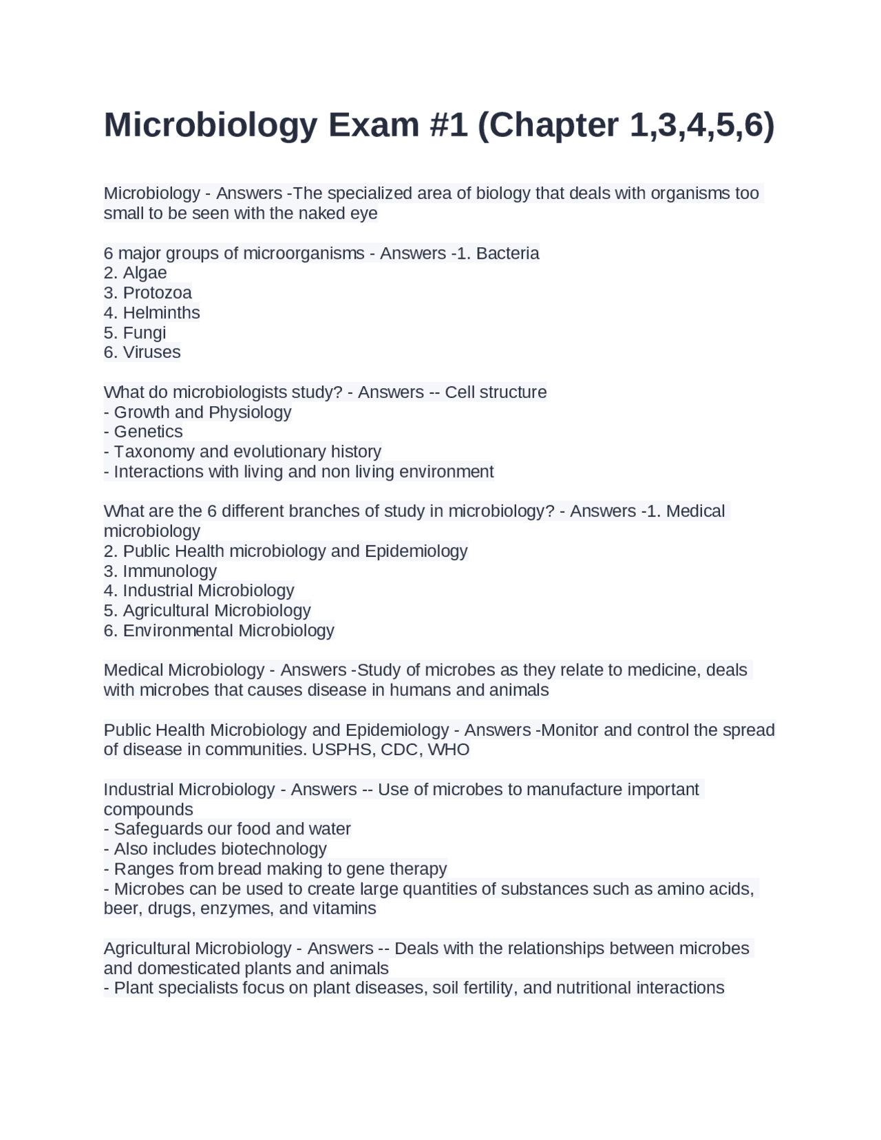 Microbiology Exam 1 Review: Key Concepts & Q&A | Exams Biology | Docsity