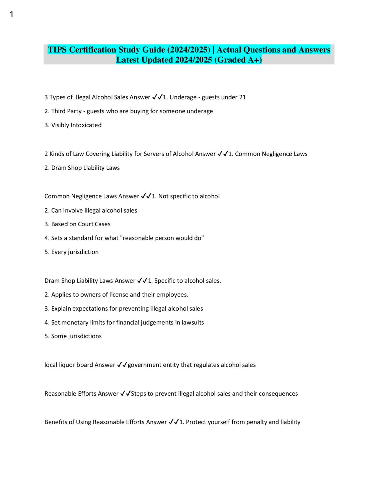 TIPS Certification Study Guide (2024/2025) | Actual Questions and ...