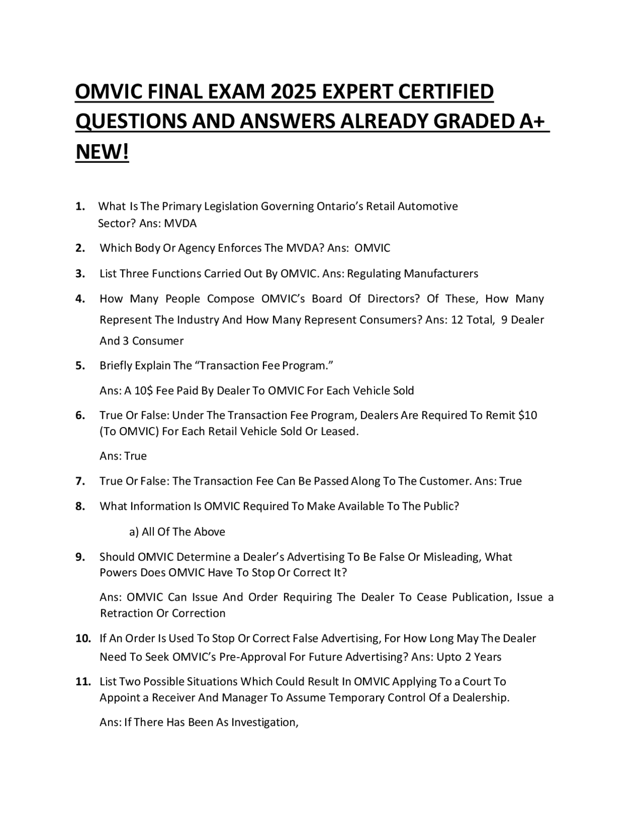 OMVIC FINAL EXAM 2025 EXPERT CERTIFIED QUESTIONS AND ANSWERS ALREADY ...