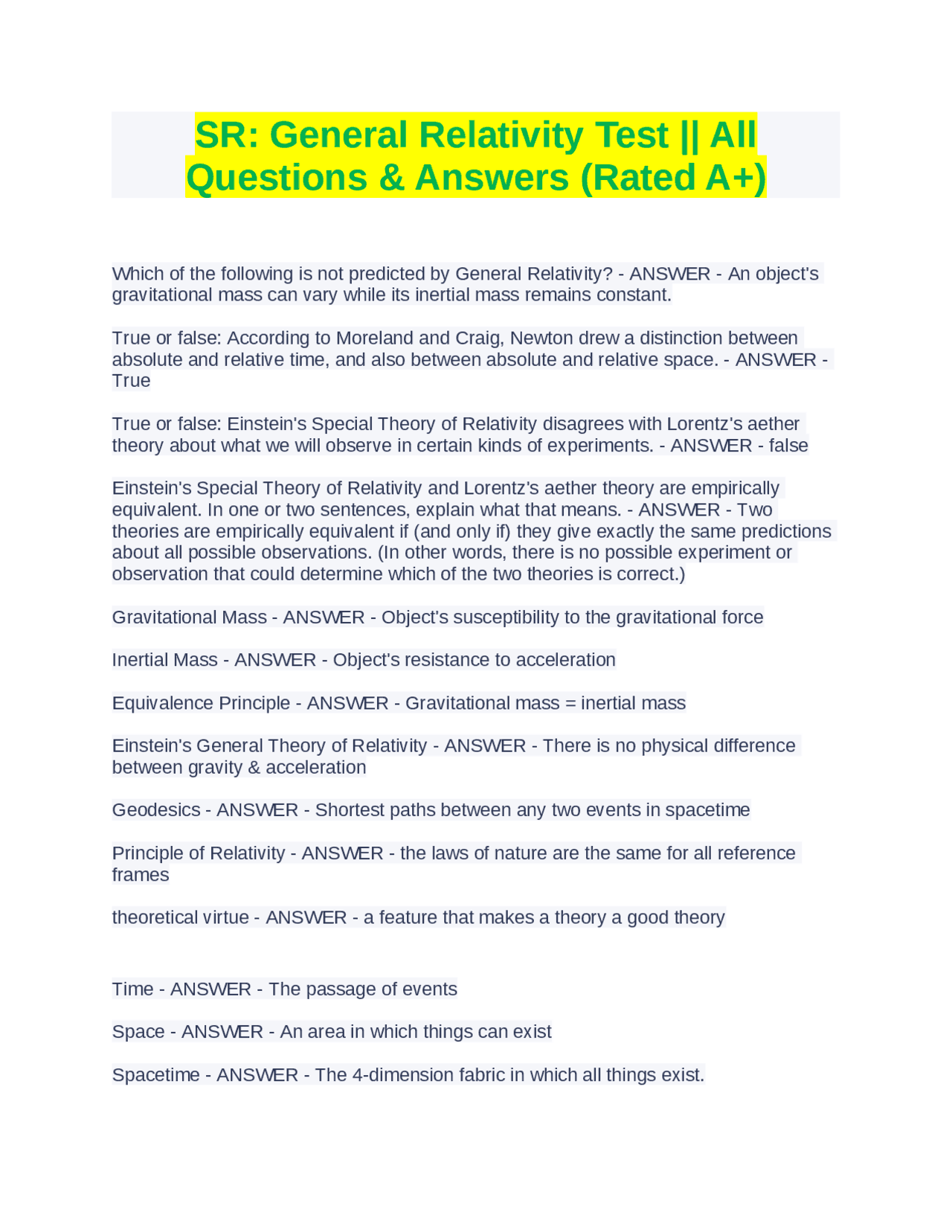 SR: General Relativity Test || All Questions & Answers (Rated A+ ...