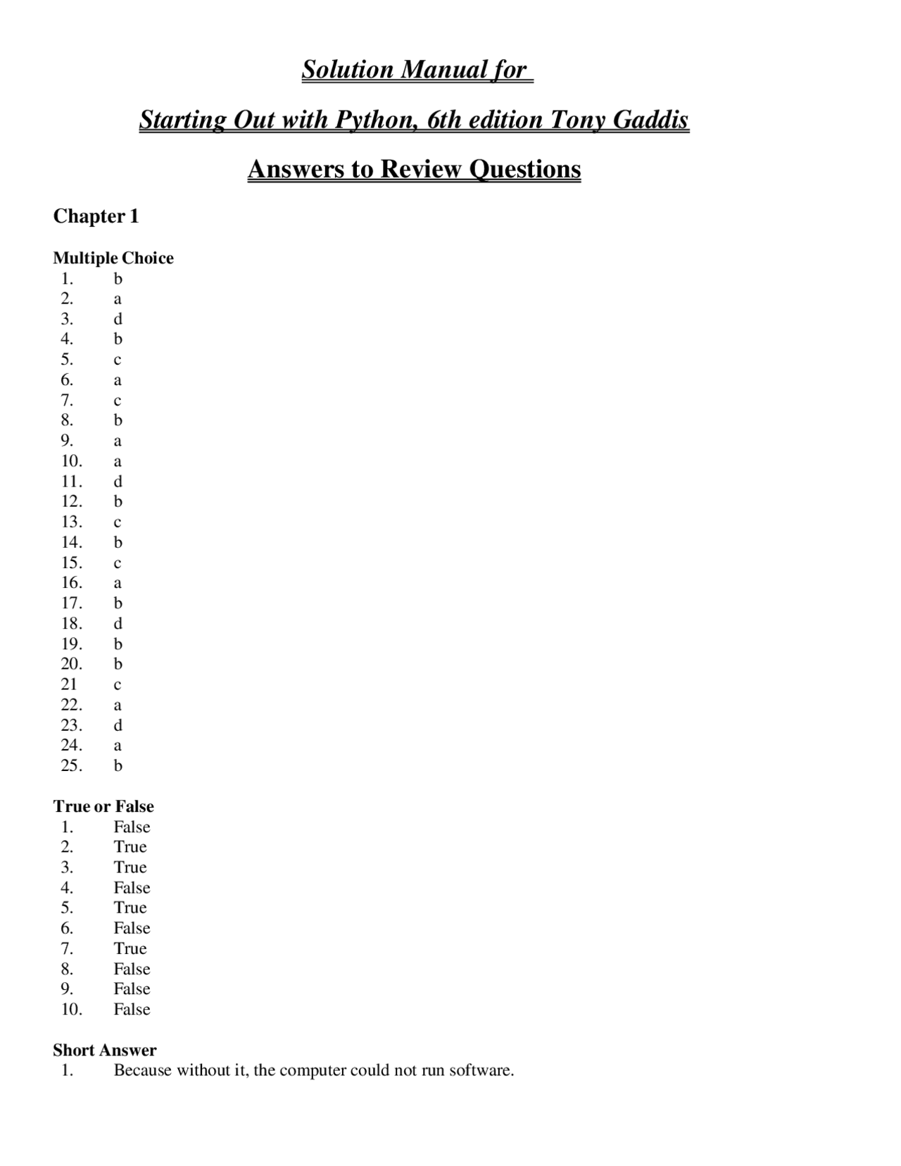 Solution Manual For Starting Out with Python, 6th Edition by Tony ...