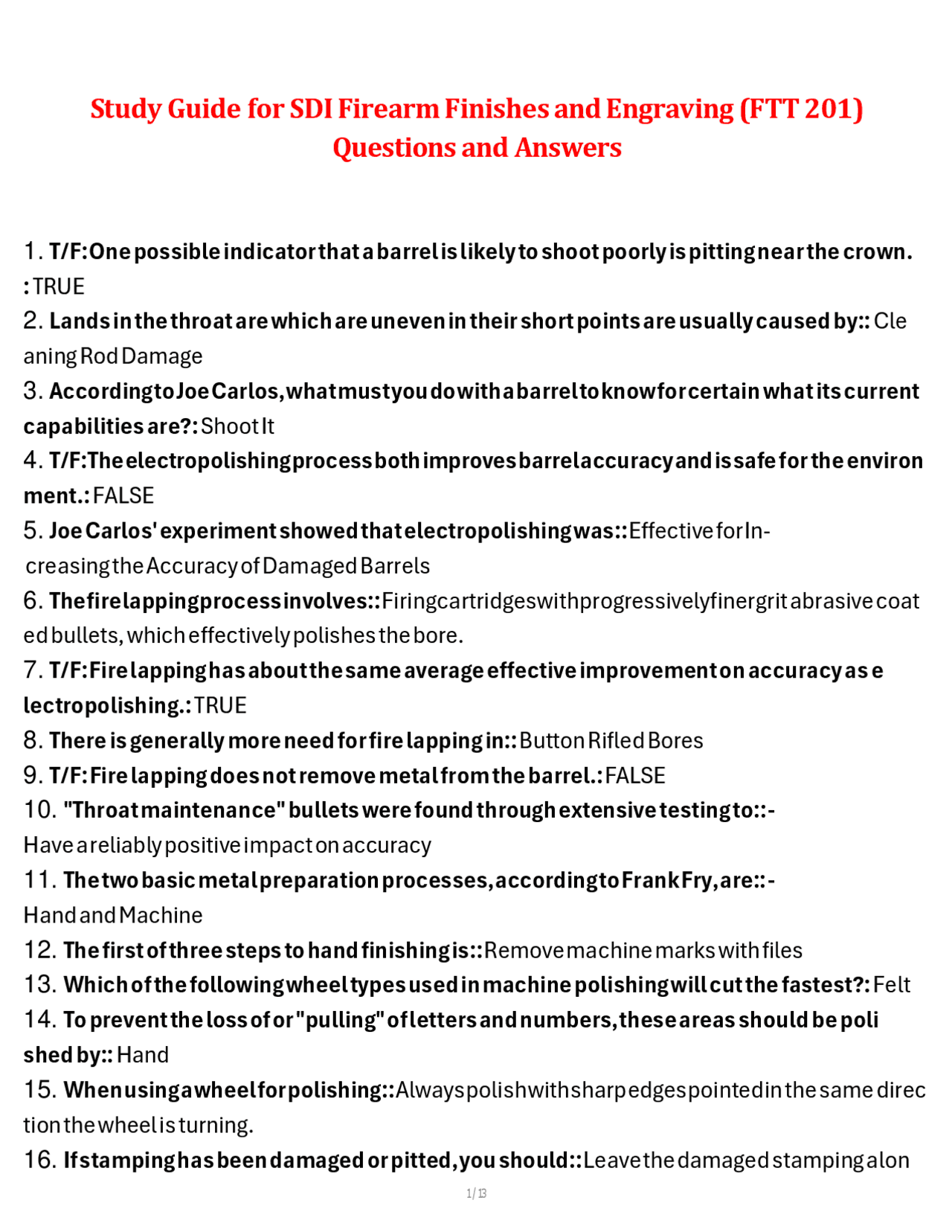 Study Guide for SDI Firearm Finishes and Engraving (FTT 201 ...