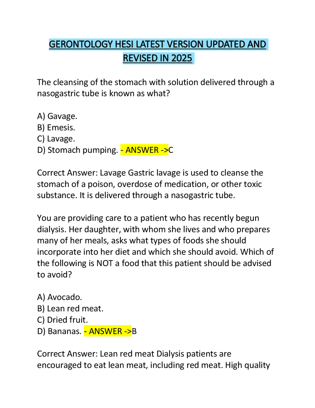 GERONTOLOGY HESI LATEST VERSION UPDATED AND REVISED IN 2025. | Exams ...