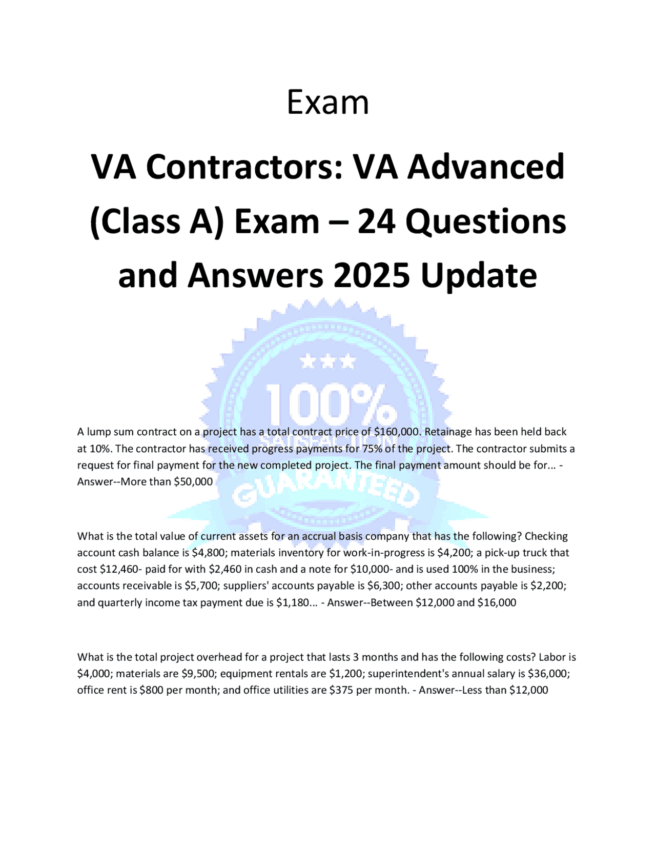 VA Contractors: VA Advanced (Class A) Exam – 24 Questions and Answers ...