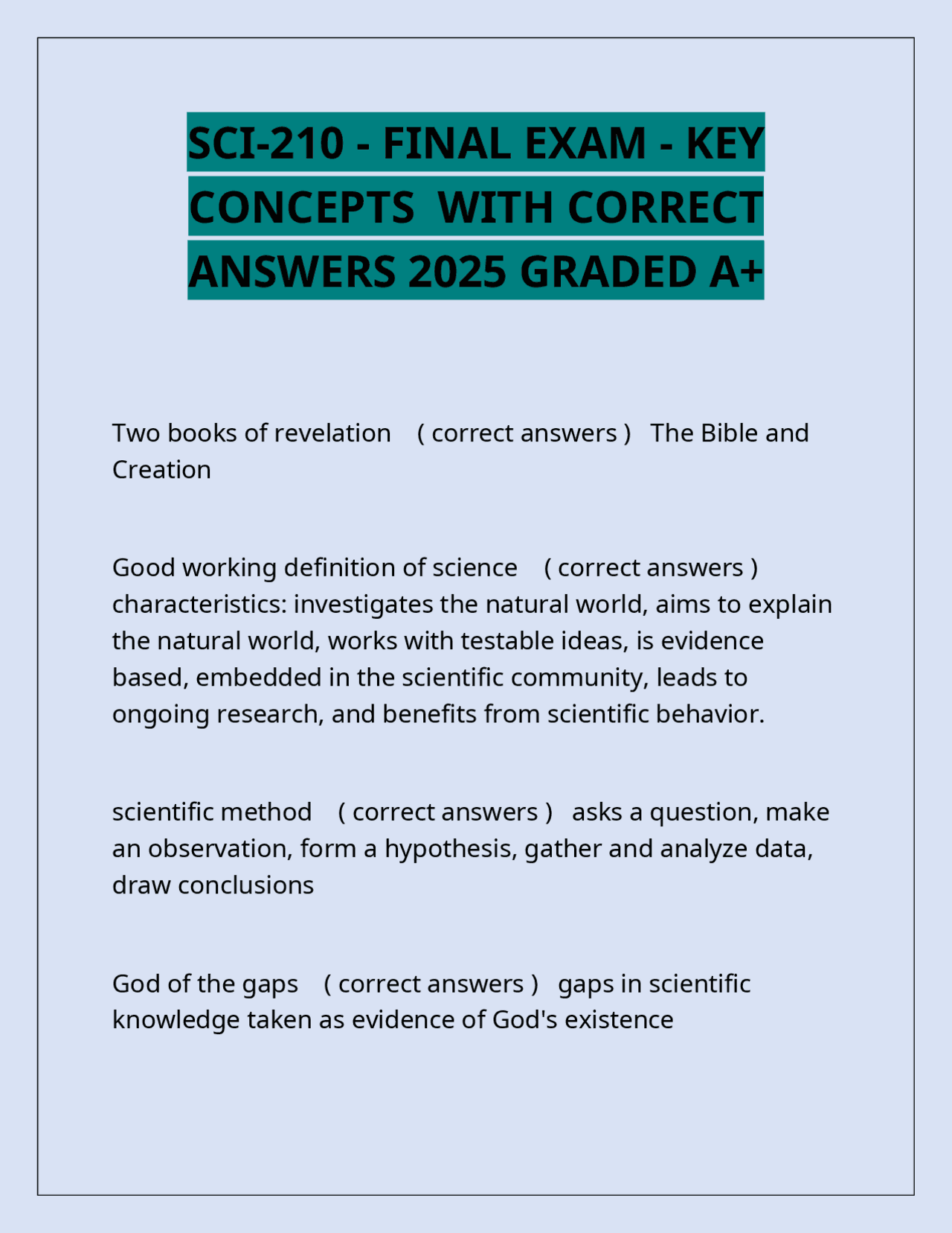 SCI-210 - FINAL EXAM - KEY CONCEPTS WITH CORRECT ANSWERS 2025 GRADED A+ ...