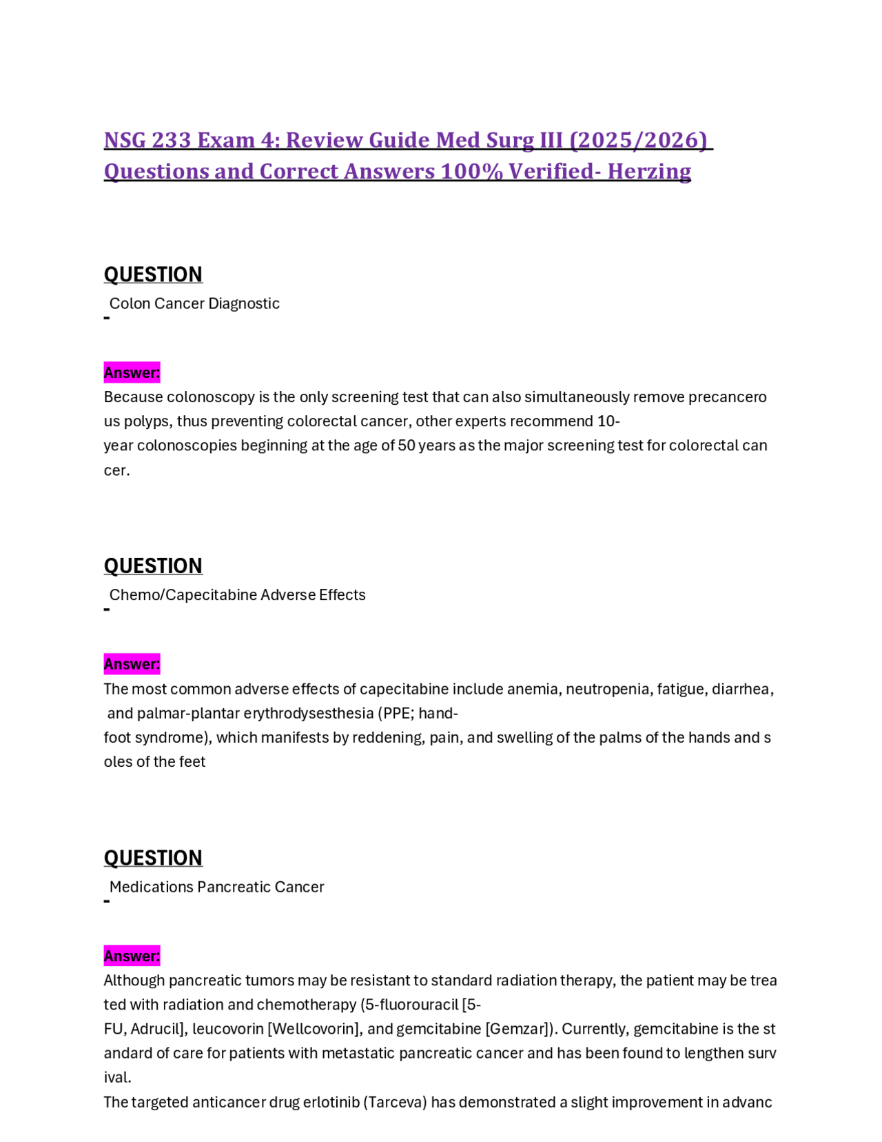 NSG 233 Exam 4:Med Surg III 2025/2026 Herzing University 100% Verified ...