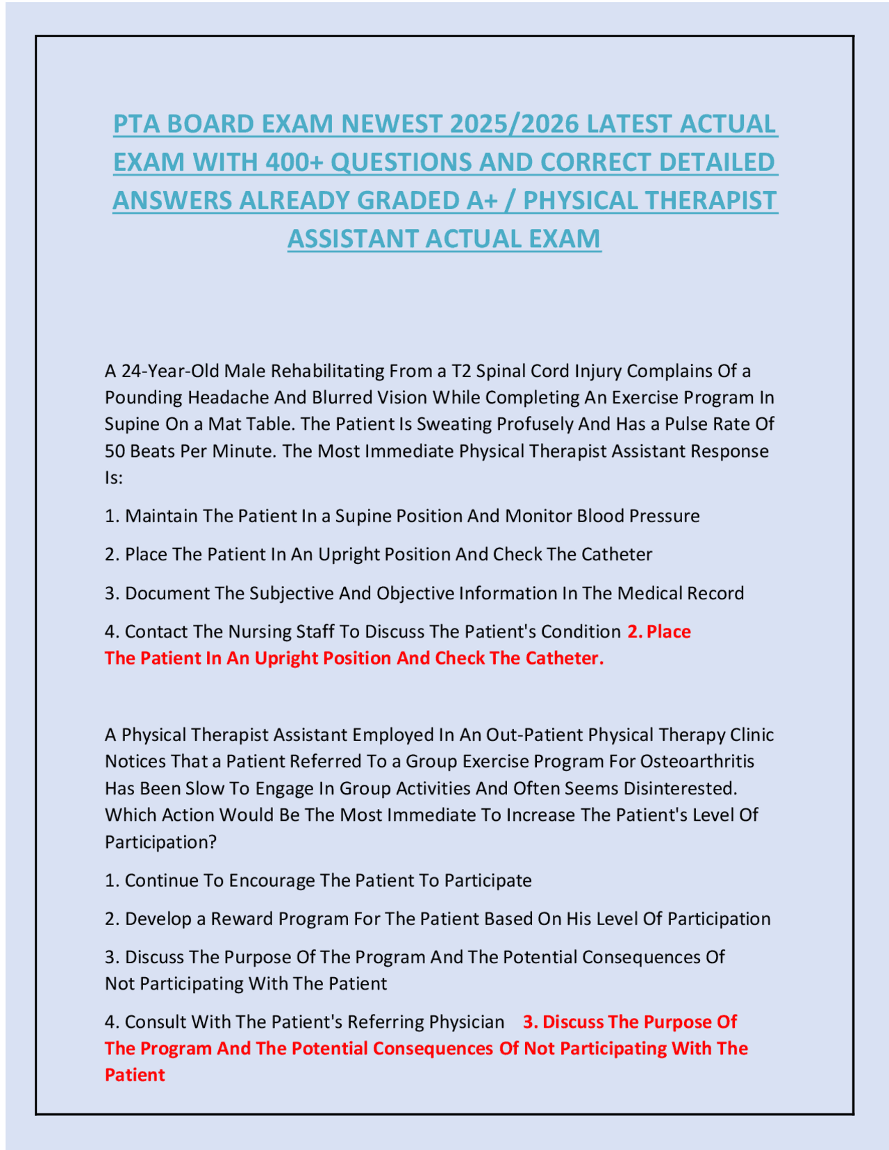 PTA BOARD EXAM NEWEST 2025/2026 LATEST ACTUAL EXAM WITH 400+ QUESTIONS ...