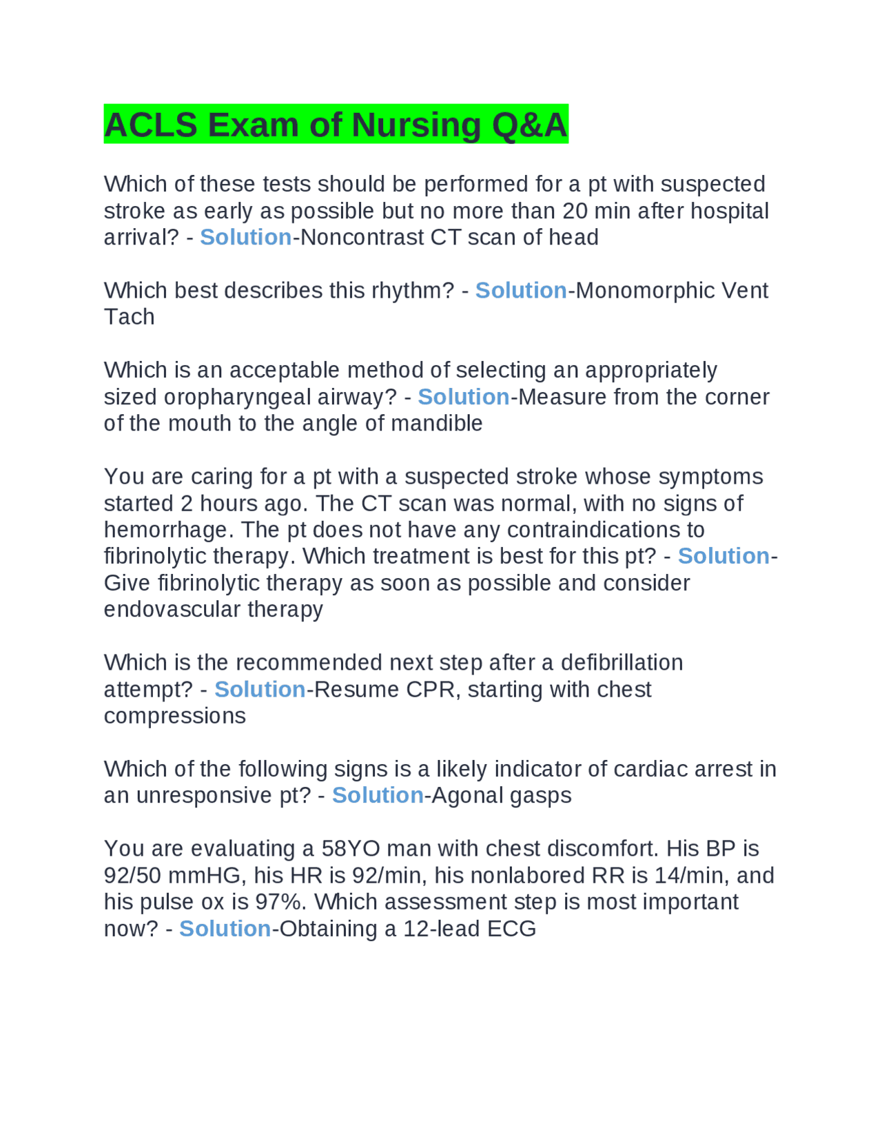 ACLS Exam Q&A: Advanced Cardiac Life Support Review | Exams Nursing ...