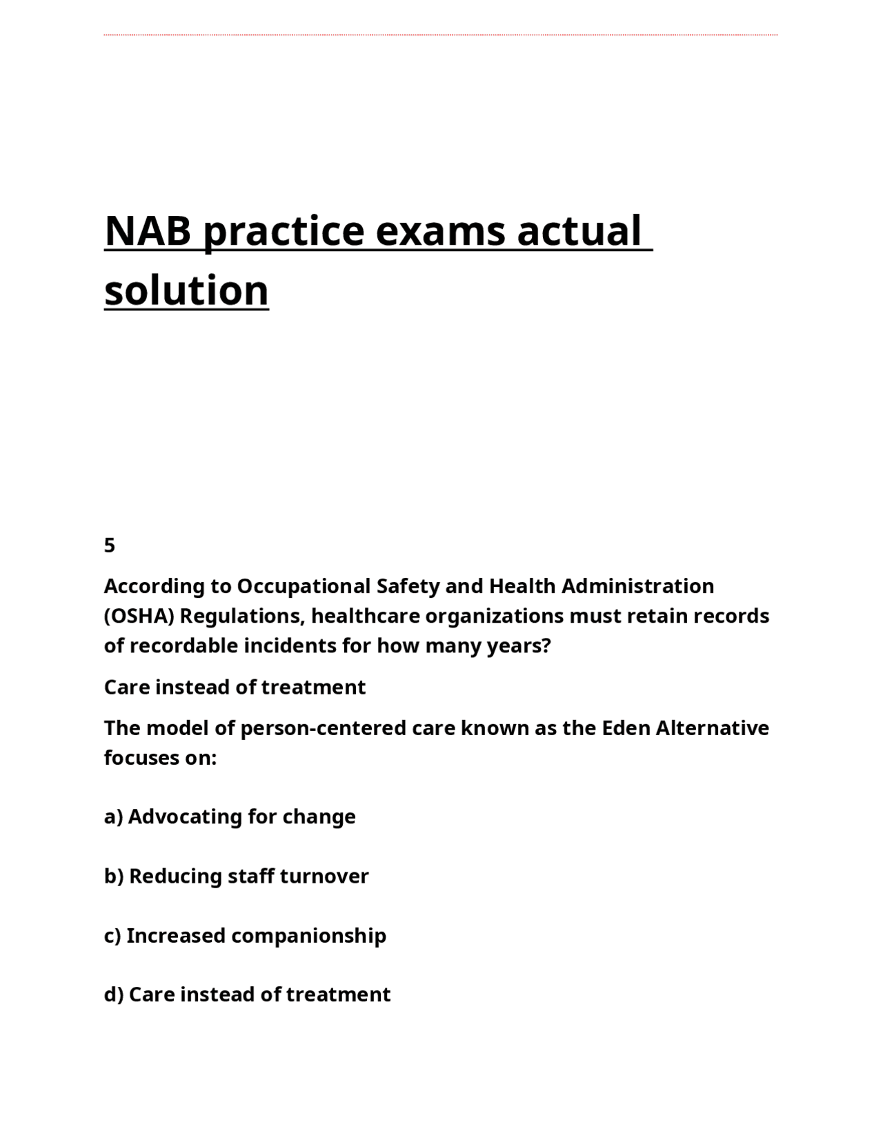 NAB practice exams actual solution.docx | Exams Nursing | Docsity
