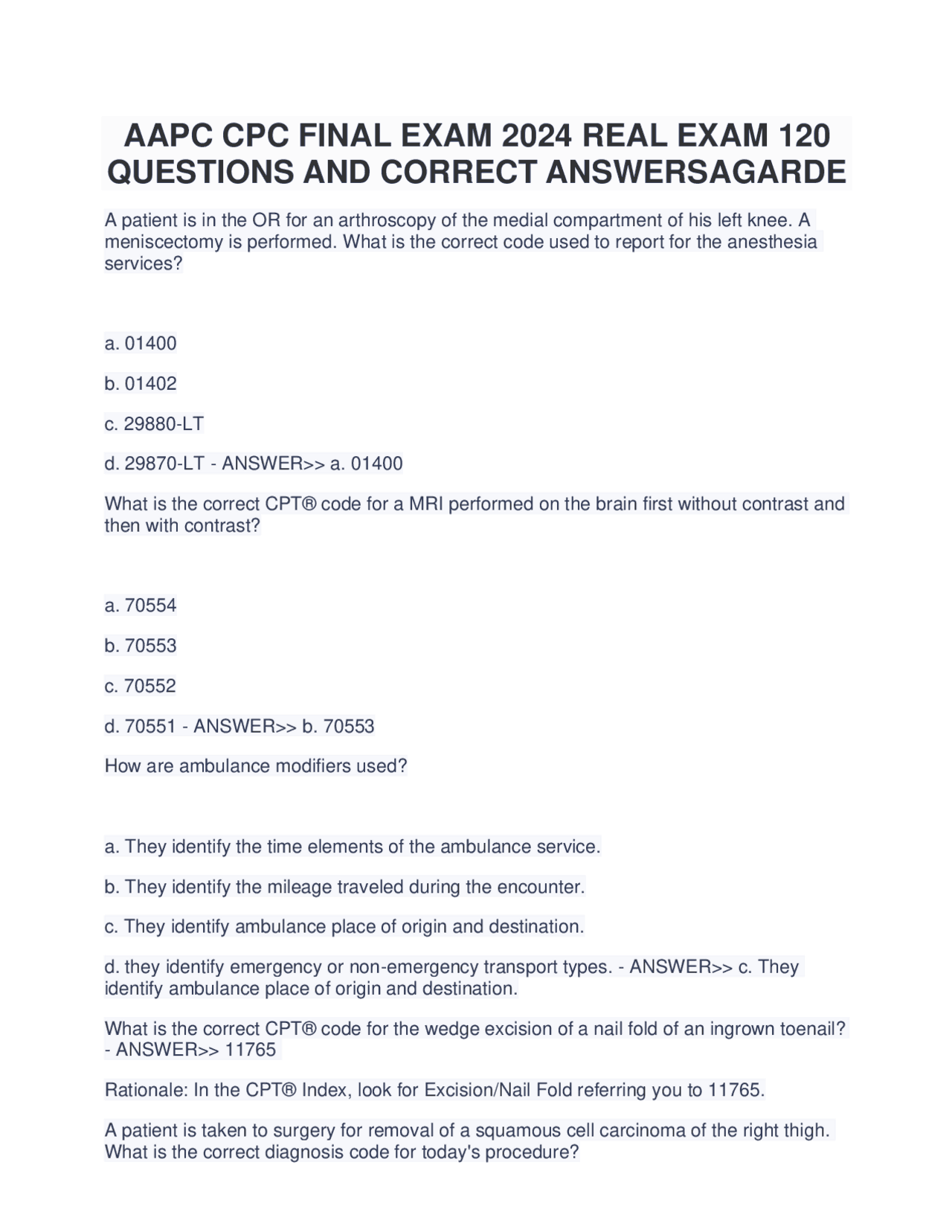 AAPC CPC Exam Prep: 120 Coding Questions & Answers | Exams Medicine ...