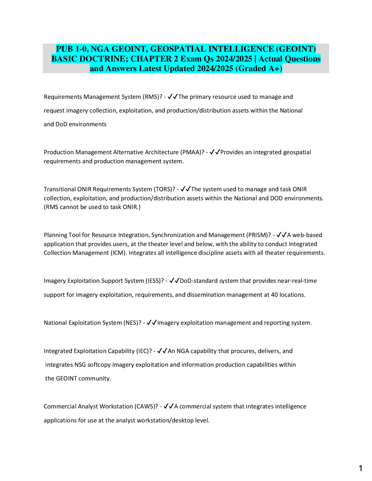 PUB 1-0, NGA GEOINT, GEOSPATIAL INTELLIGENCE (GEOINT) BASIC DOCTRINE ...