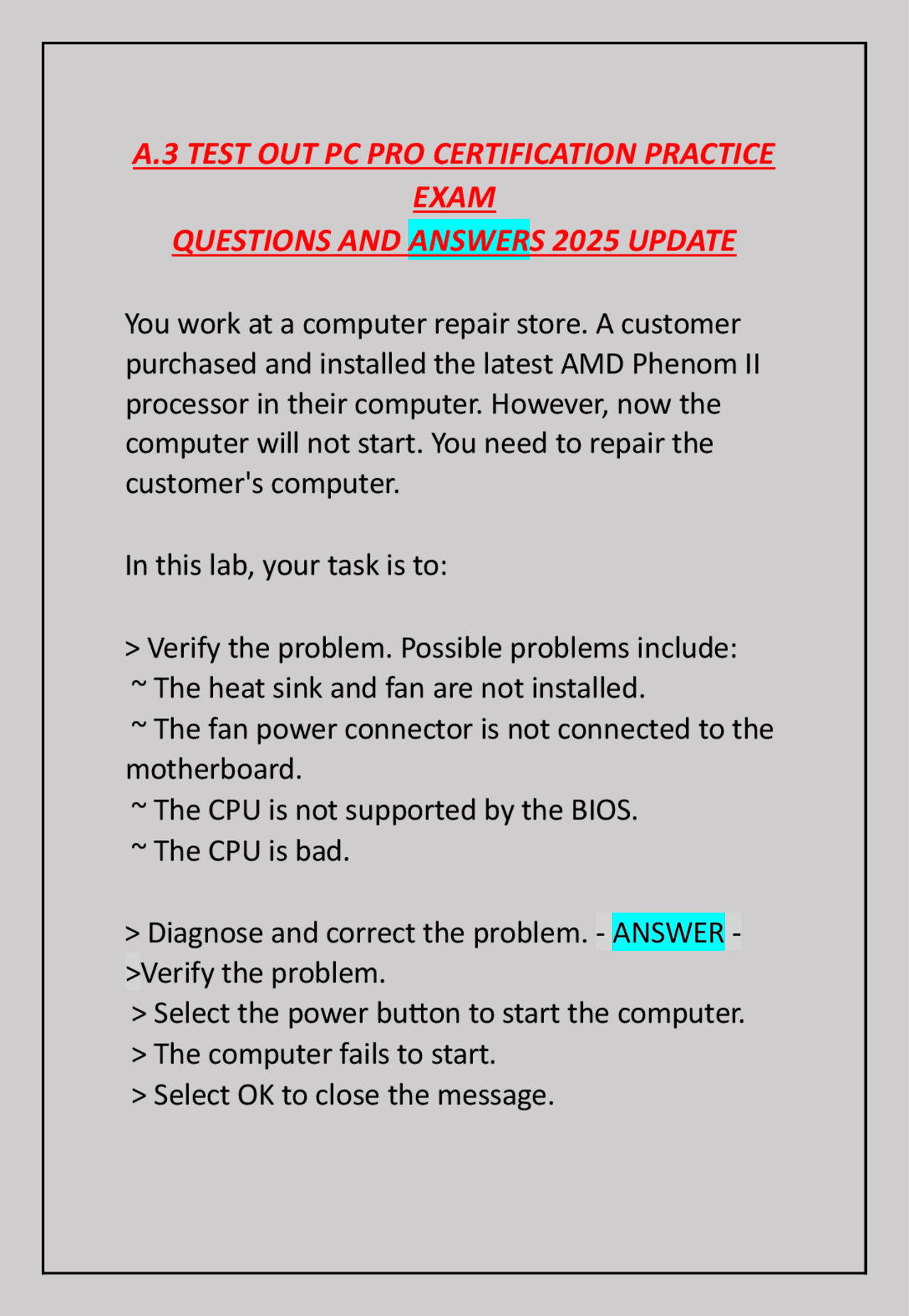 A.3 TestOut PC Pro Certification Practice Exam Q&A (2025 Update ...