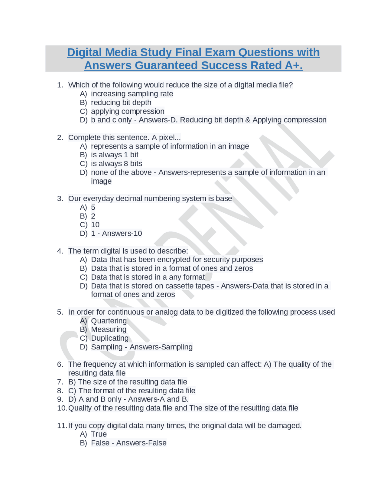 Digital Media Study Final Exam Questions with Answers Guaranteed ...