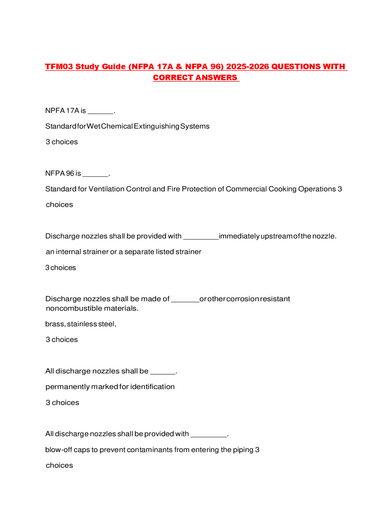 NFPA 17A & 96 Study Guide: Wet Chemical Extinguishing Systems Q&A ...