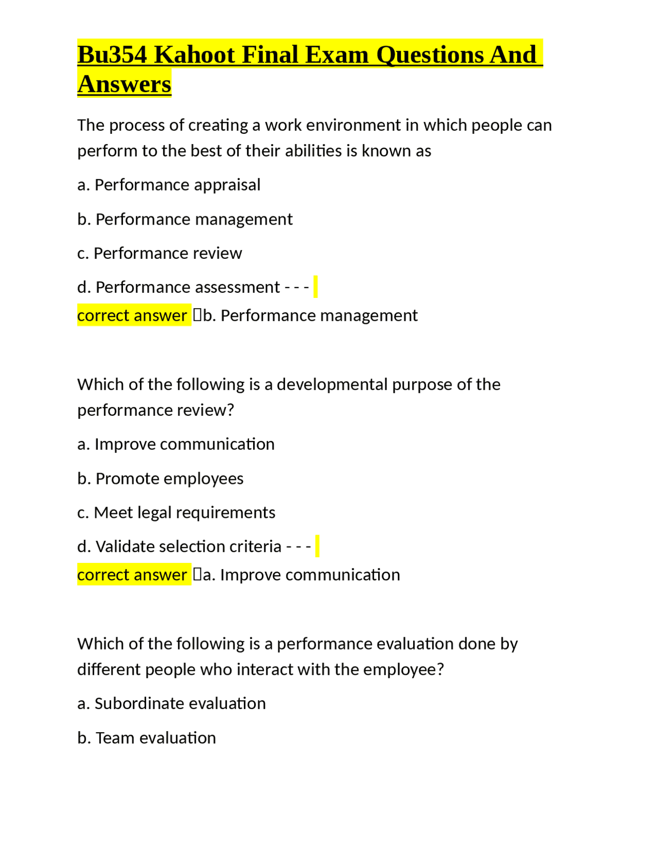 Bu354 Kahoot Final Exam Questions And Answers | Exams Social Sciences ...