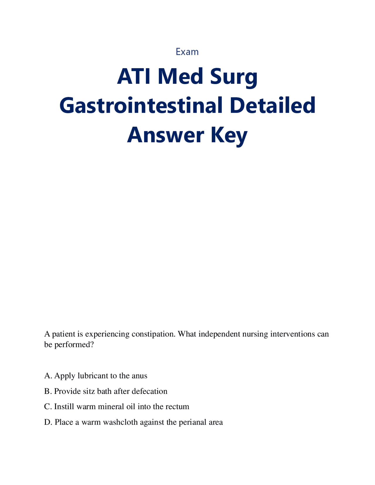 ATI Med Surg Gastrointestinal Detailed Answer Key | Exams Nursing | Docsity
