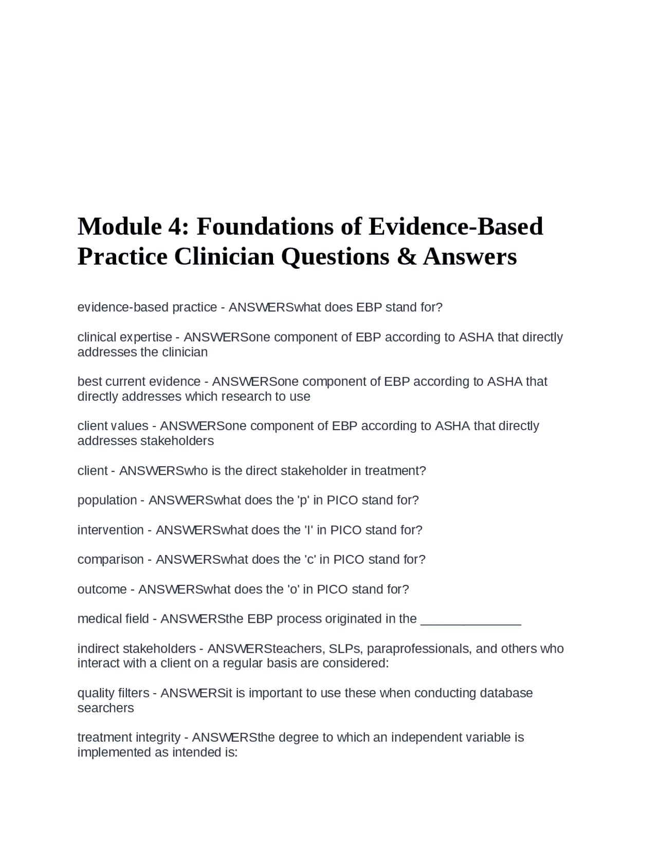 Foundations of Evidence-Based Practice Clinician Ques | Exams Nursing ...
