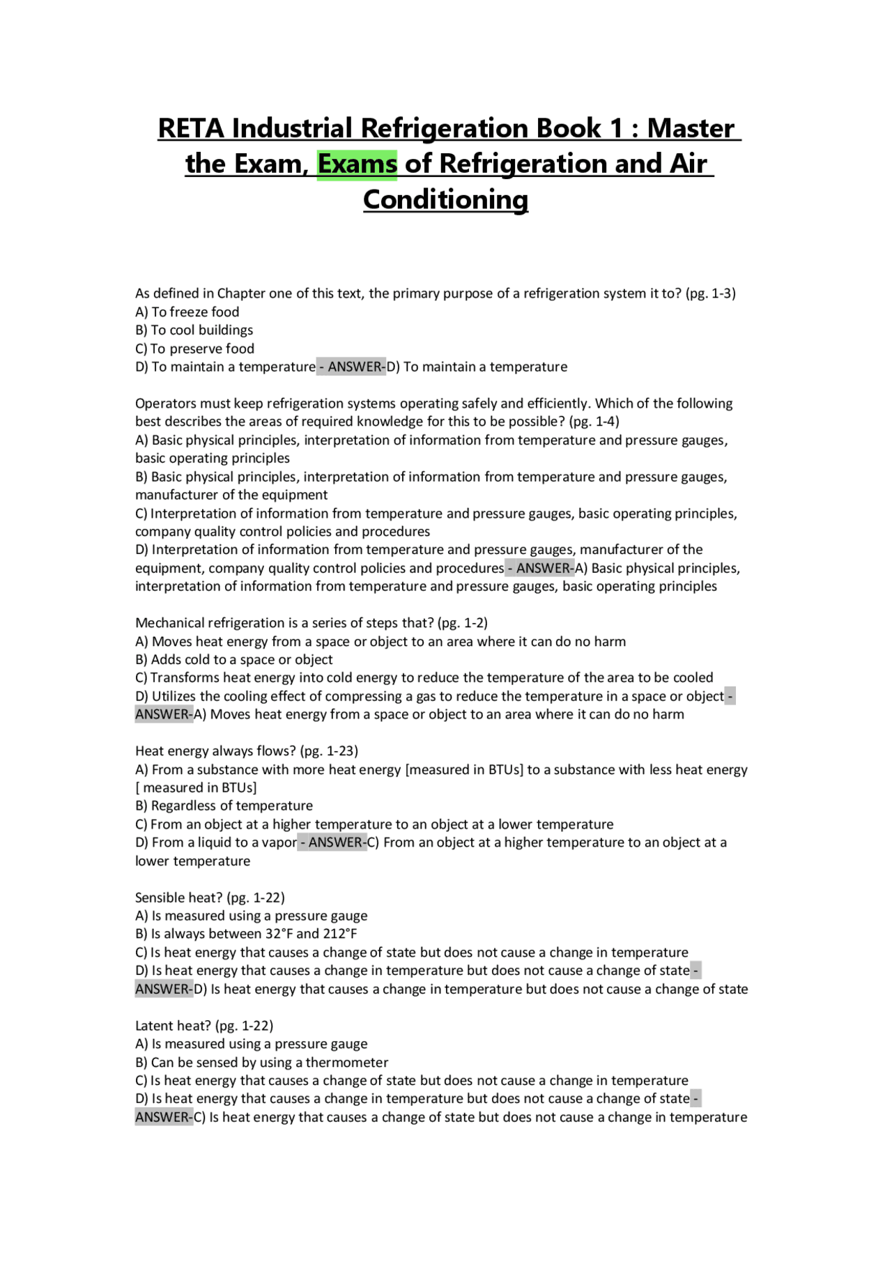 RETA Industrial Refrigeration Book 1 : Master the Exam, Exams of ...