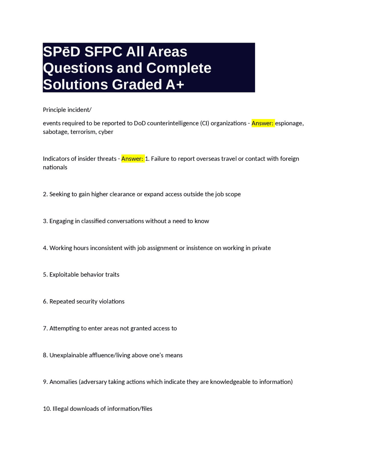 SPēD SFPC All Areas Questions and Complete Solutions Graded A+ | Exams ...
