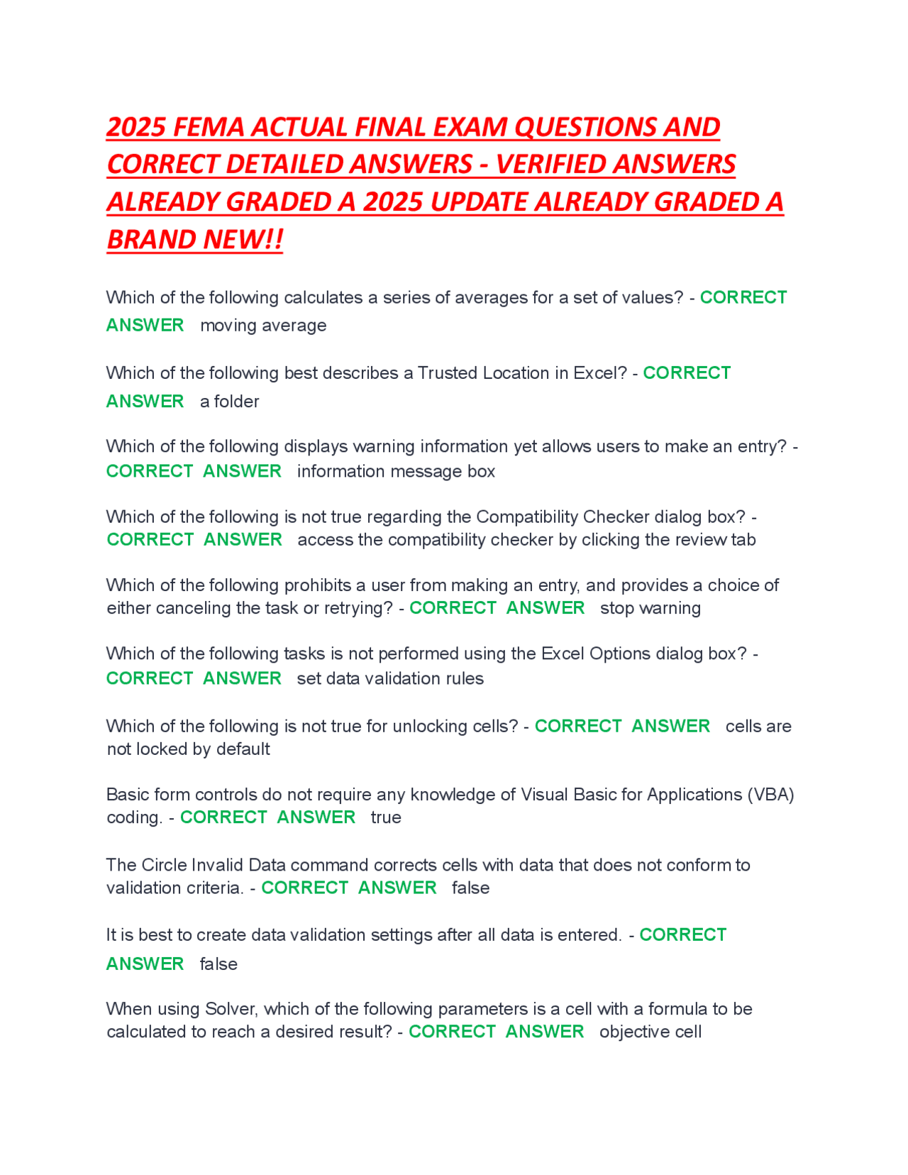 2025 FEMA ACTUAL FINAL EXAM QUESTIONS AND CORRECT DETAILED ANSWERS ...