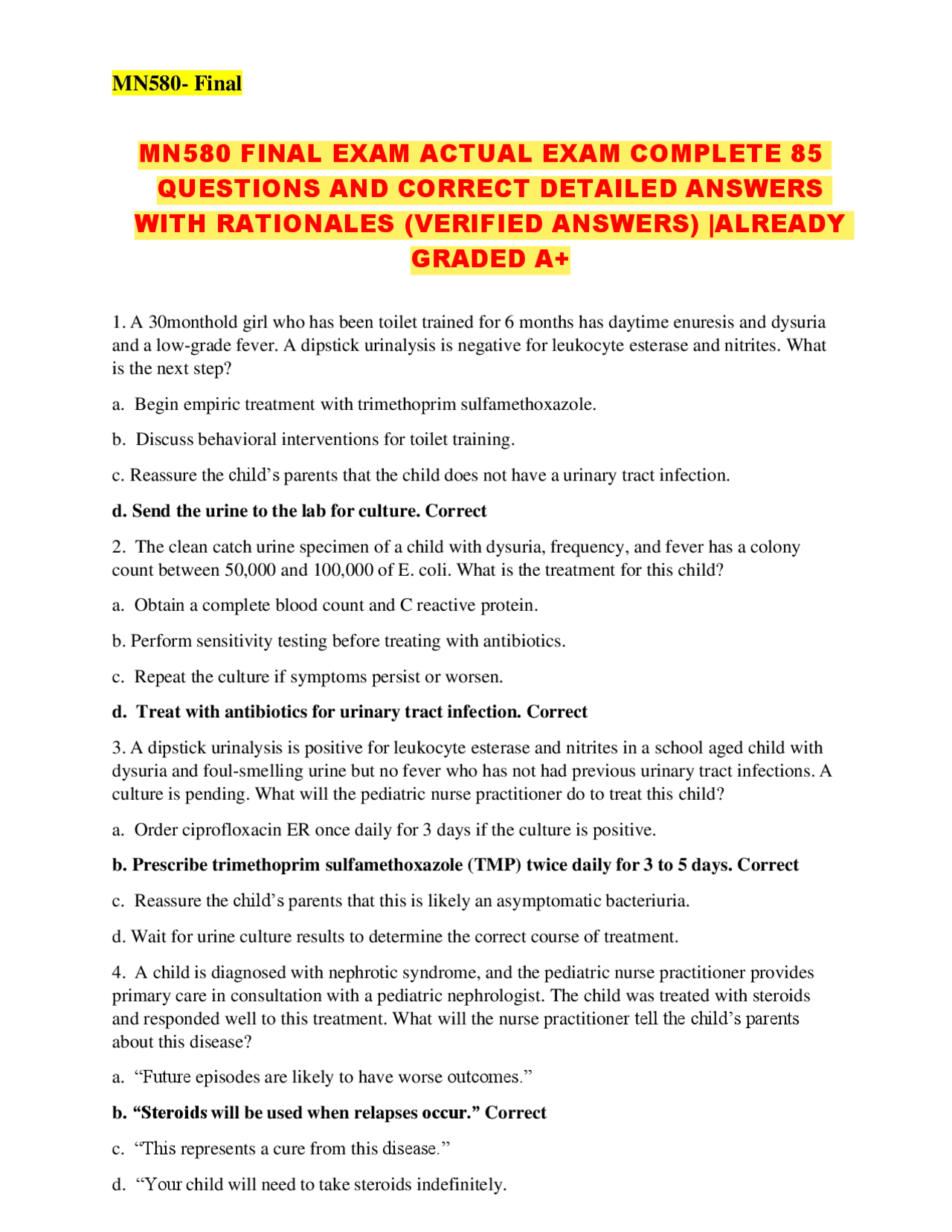 MN580 FINAL EXAM ACTUAL EXAM COMPLETE 85 QUESTIONS AND CORRECT DETAILED ...