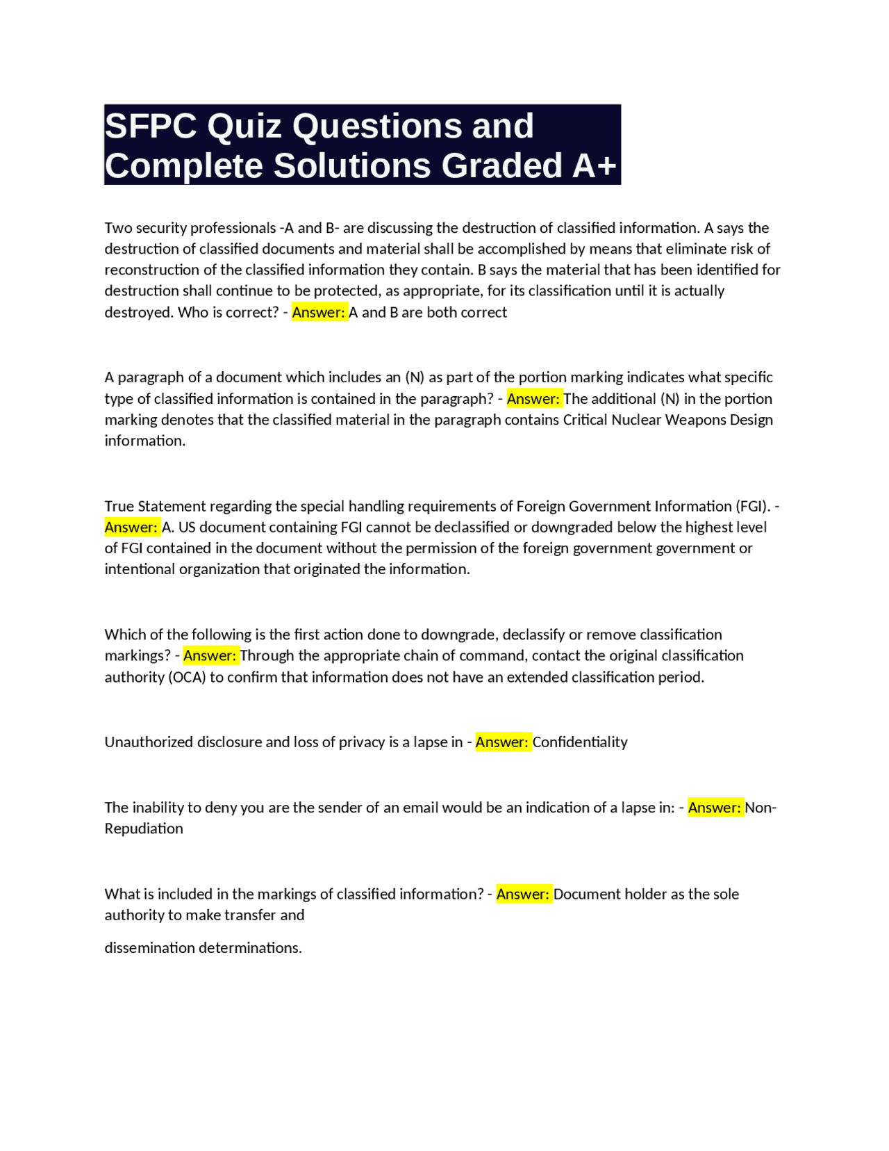 SFPC Quiz Questions with Complete Solutions Graded A+ | Exams Security ...