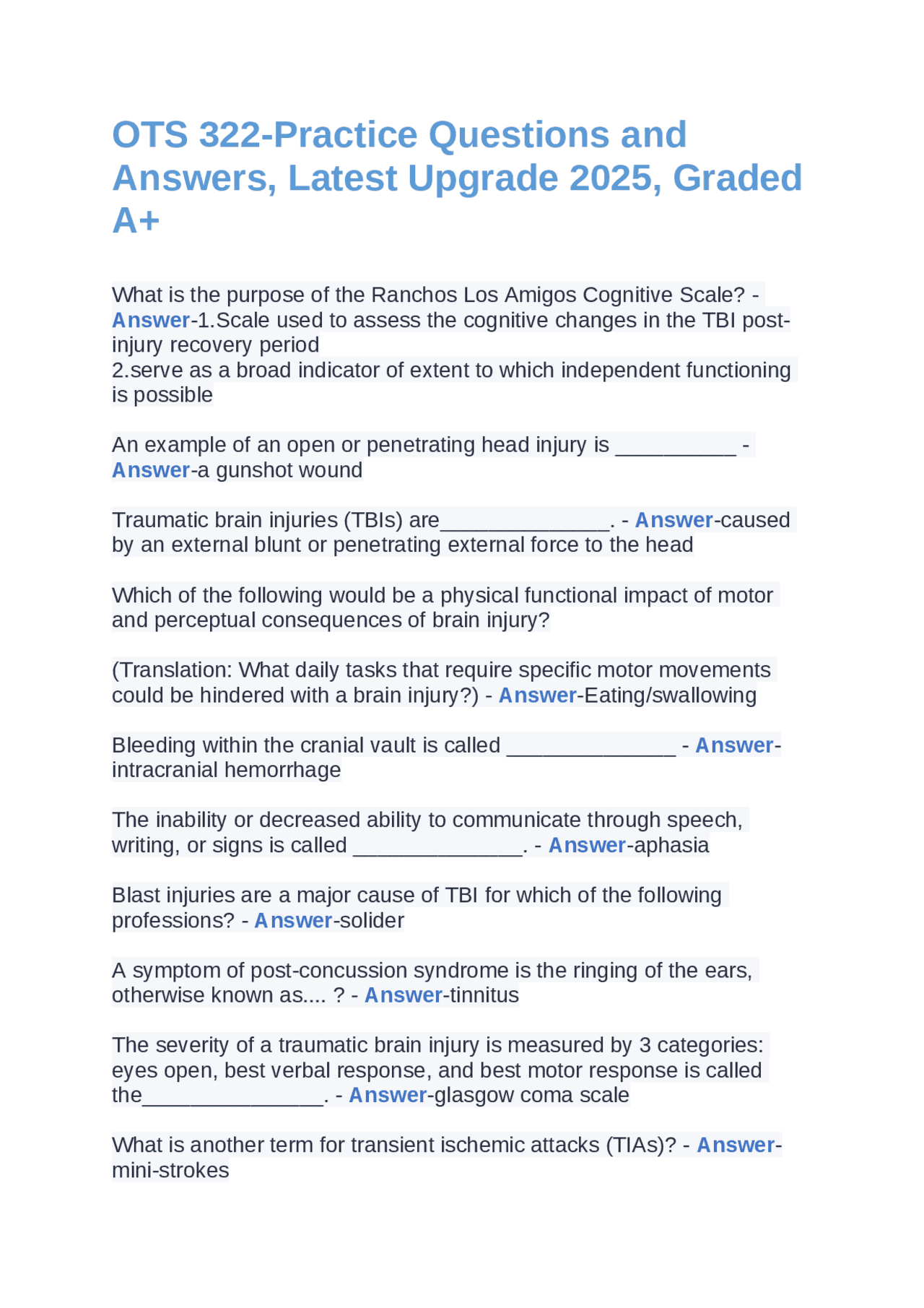 OTS 322-Practice Questions and Answers, Latest Upgrade 2025, Graded A+ ...