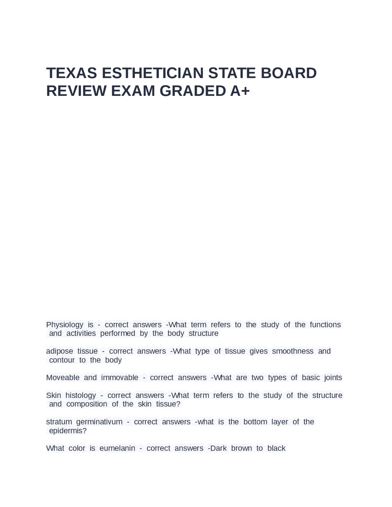 Texas Esthetician State Board Exam Review: Q&A Study Guide | Exams ...