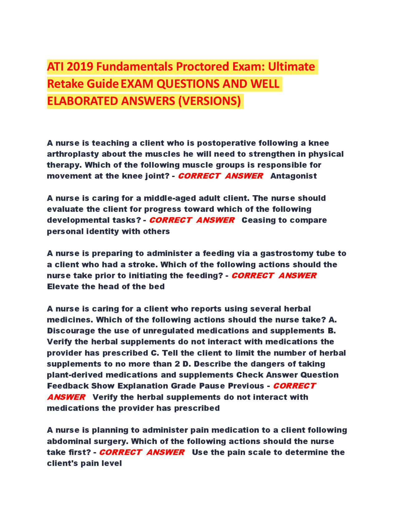 ATI 2019 Fundamentals Proctored Exam: Ultimate Retake Guide EXAM ...