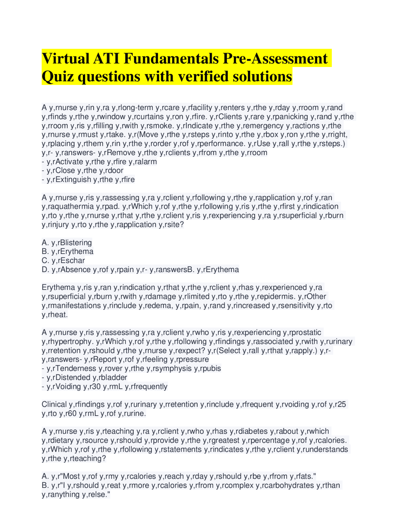 Virtual ATI Fundamentals Pre-Assessment Quiz: Nursing Practice ...