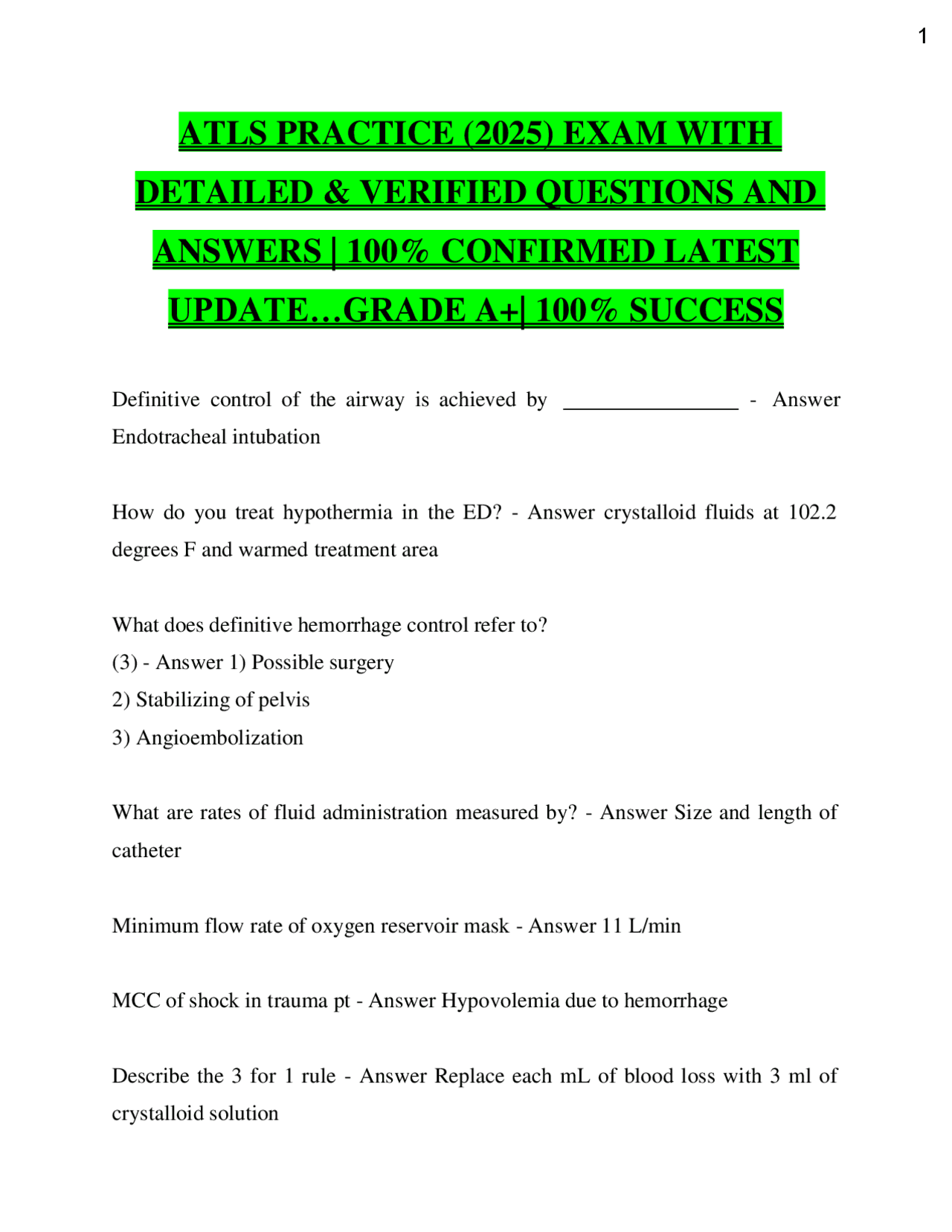 ATLS PRACTICE (2025) EXAM WITH DETAILED & VERIFIED QUESTIONS AND ...
