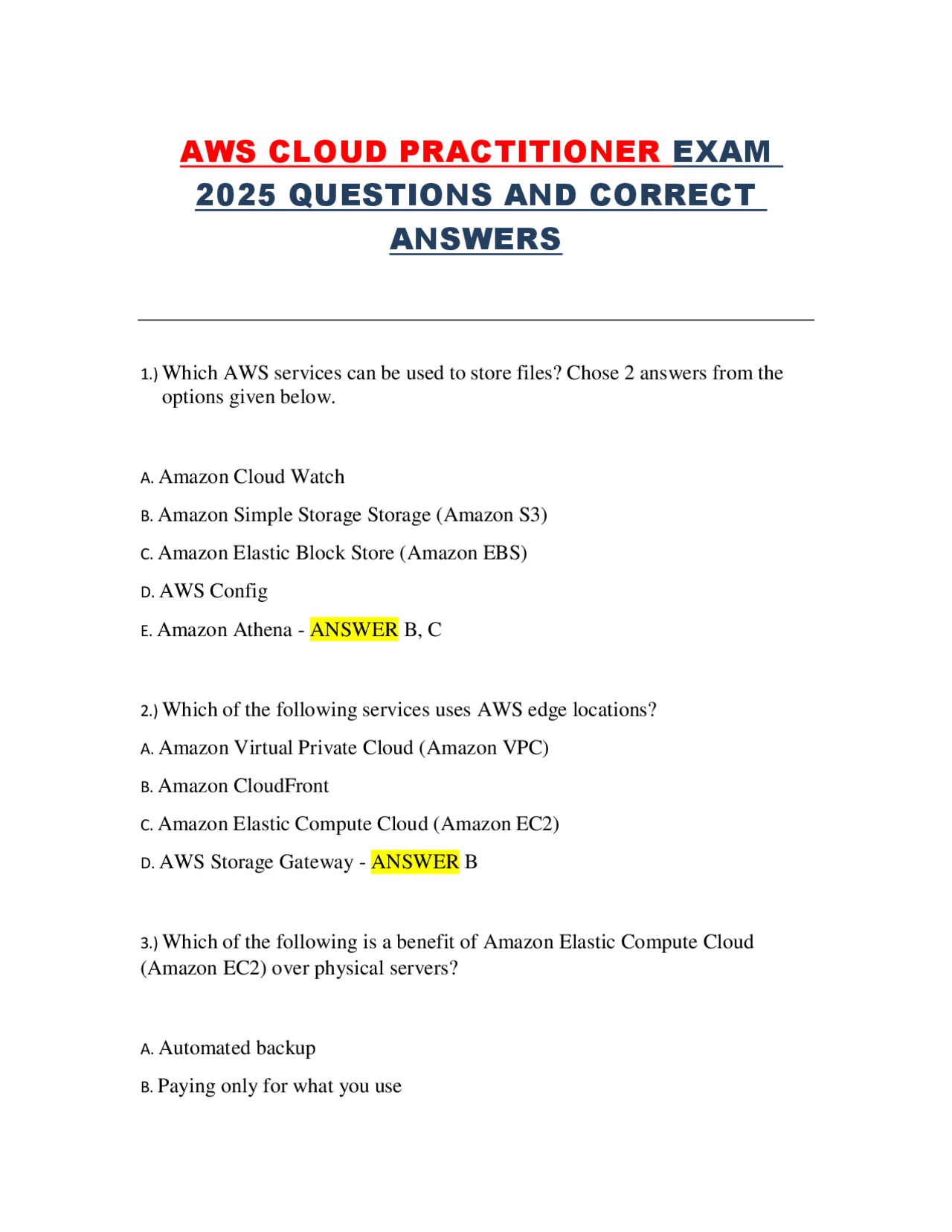 AWS Cloud Practitioner Exam 2025 – Complete Questions and Verified ...
