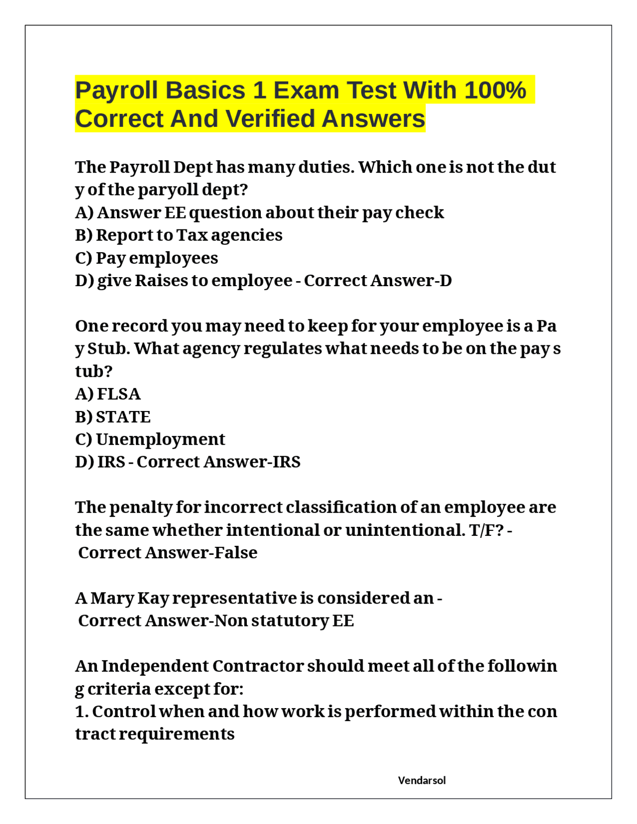 Payroll Basics Exam: Practice Questions and Answers | Exams Advanced ...