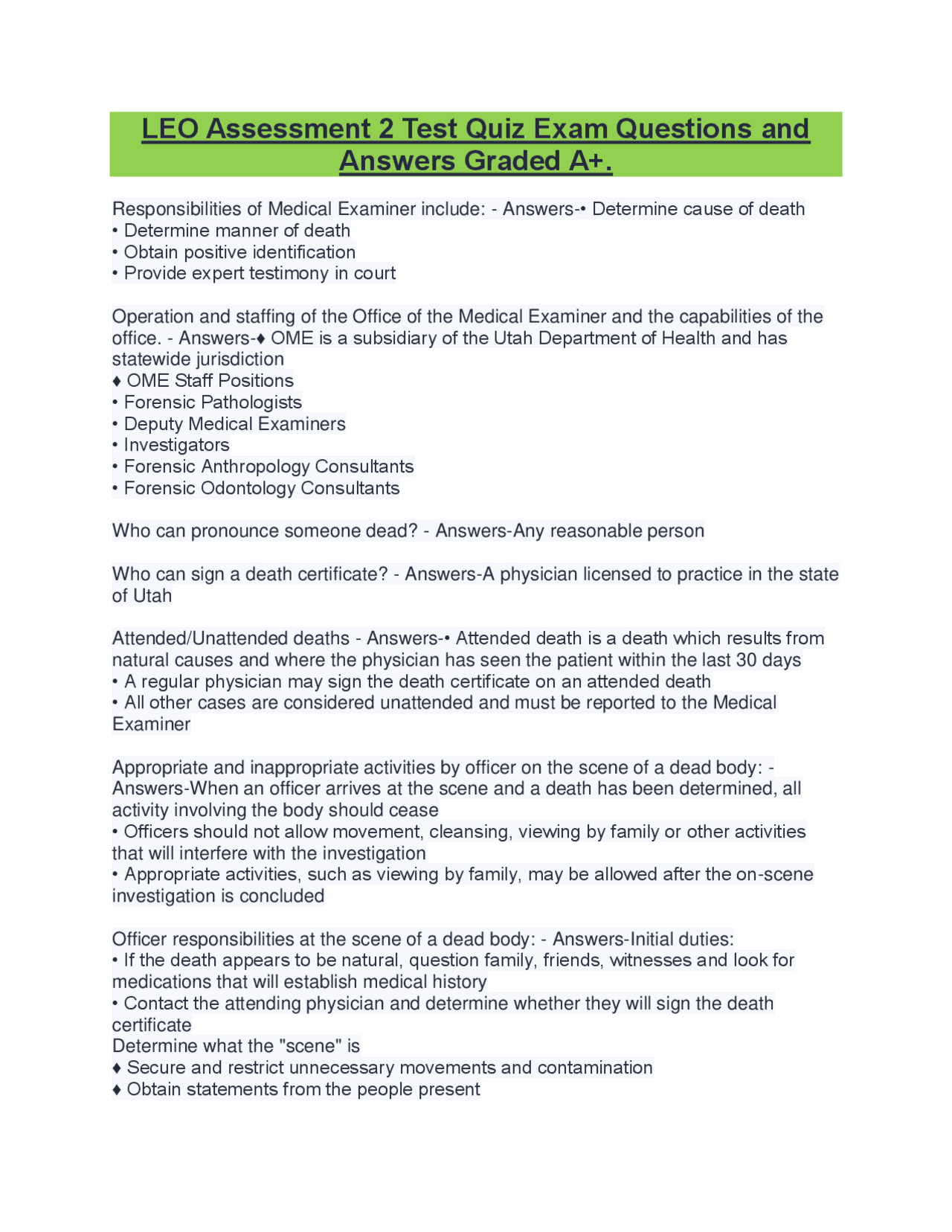 LEO Assessment 2 Test Quiz Exam Questions and Answers Graded A+ ...