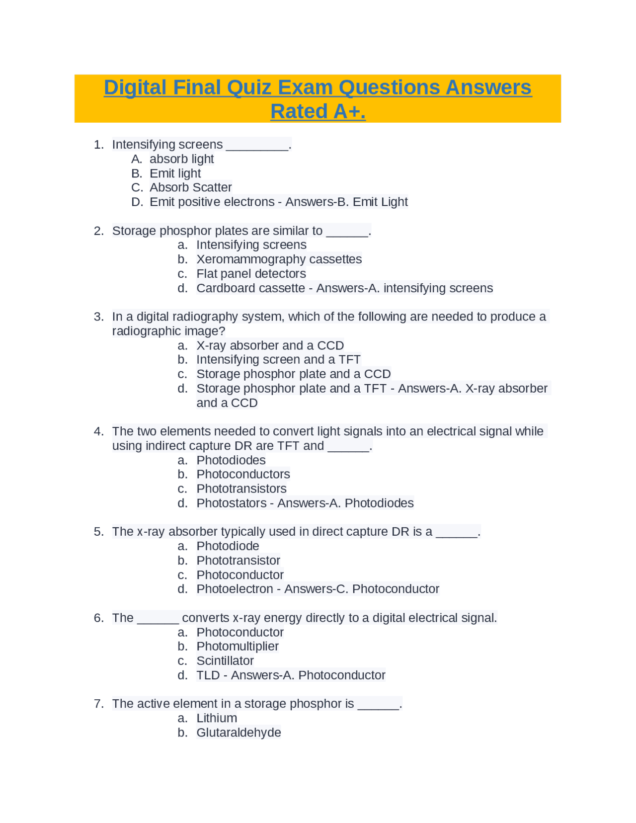 Digital Final Quiz Exam Questions Answers Rated A+. | Exams Nursing ...