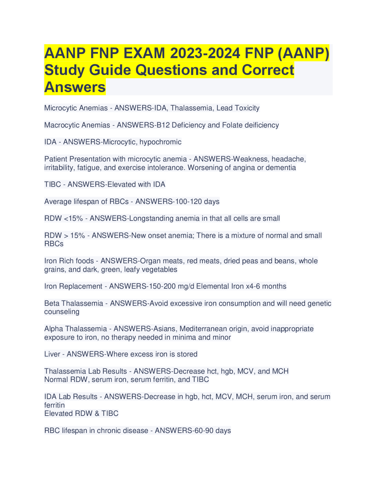 AANP FNP EXAM 2025 FNP (AANP) Study Guide Questions and Correct Answers ...