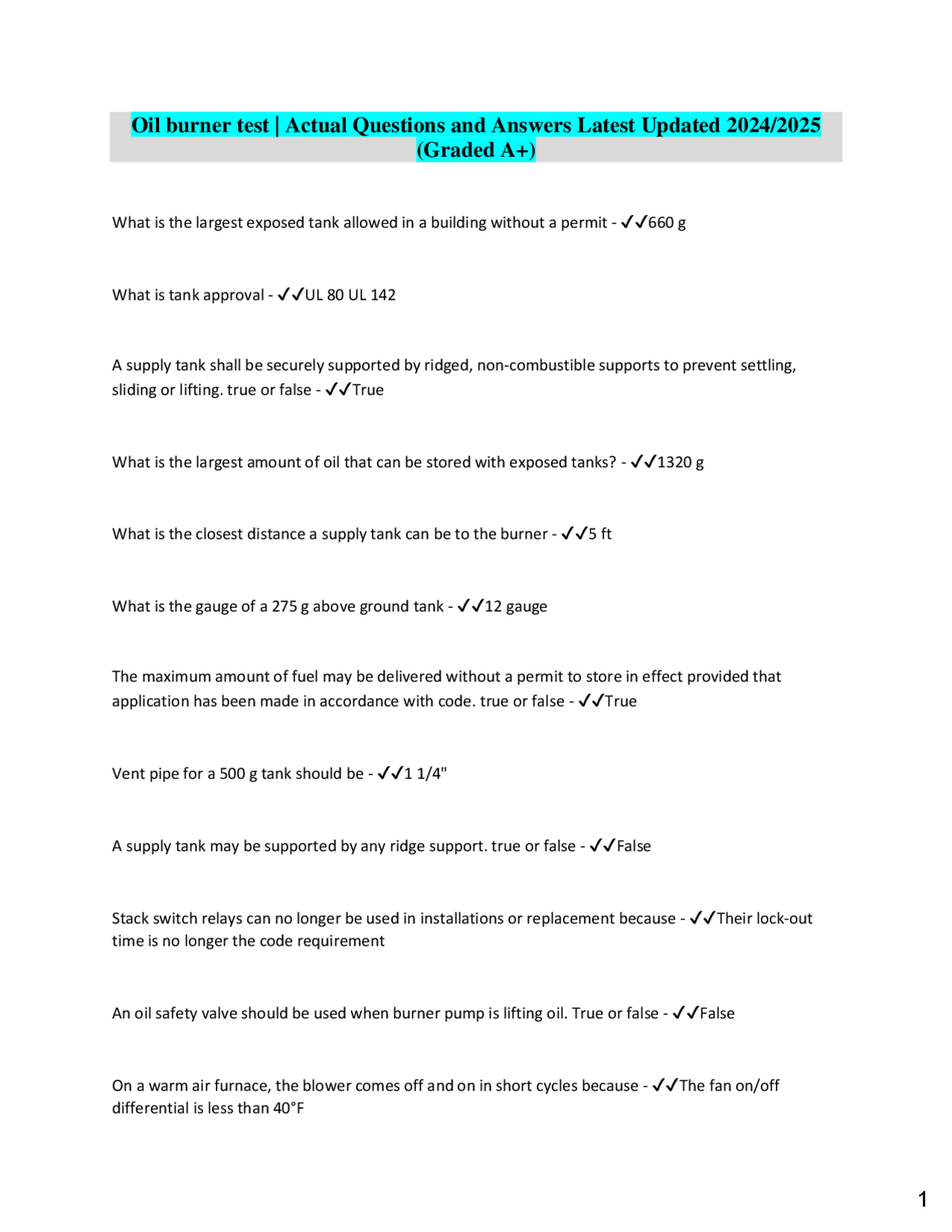 Oil burner test | Actual Questions and Answers Latest Updated 2024/2025 ...