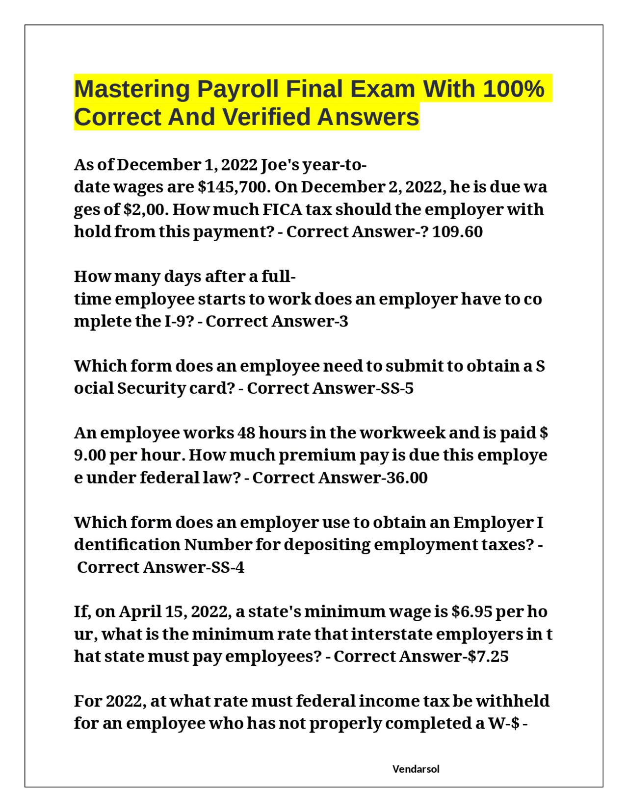 Payroll Mastery: Final Exam with Verified Answers | Exams Advanced ...