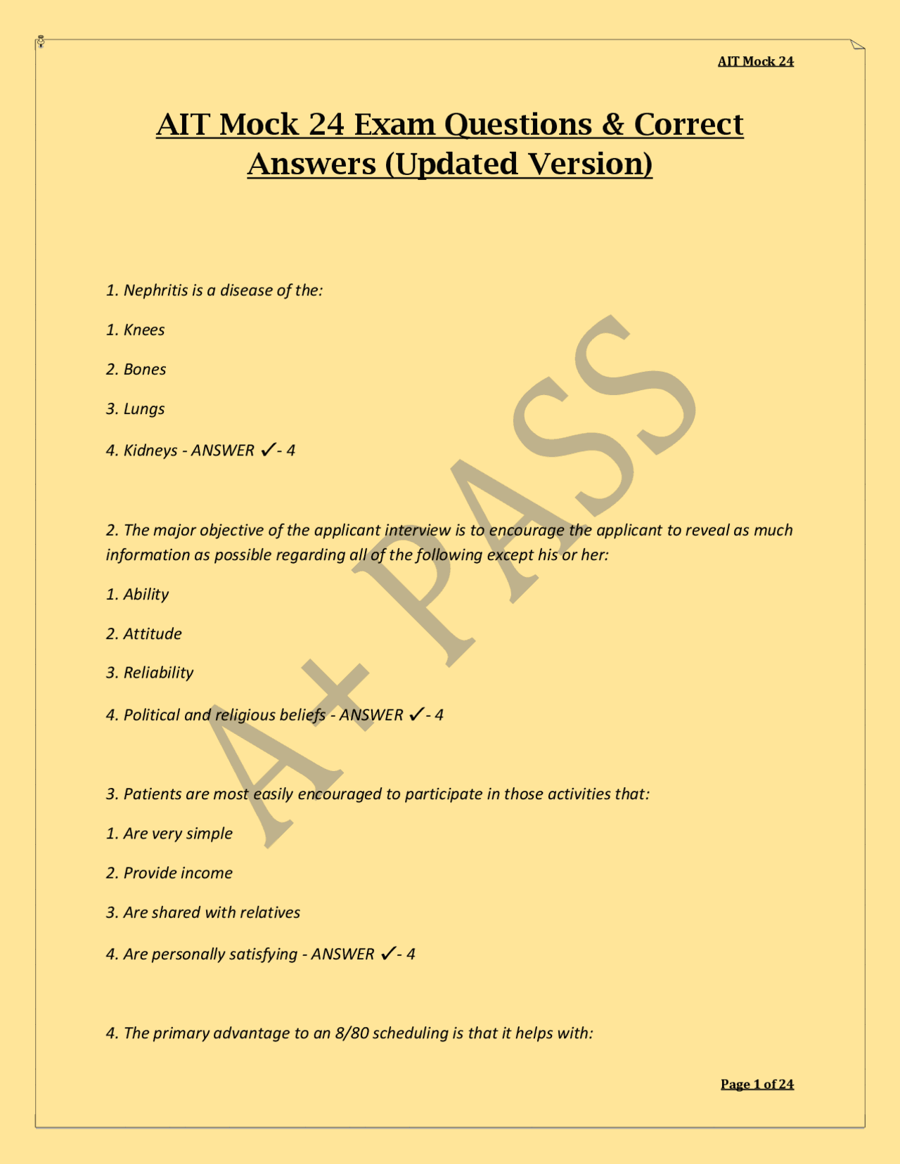AIT Mock 24 Exam Questions & Correct Answers (Updated Version) | Exams ...