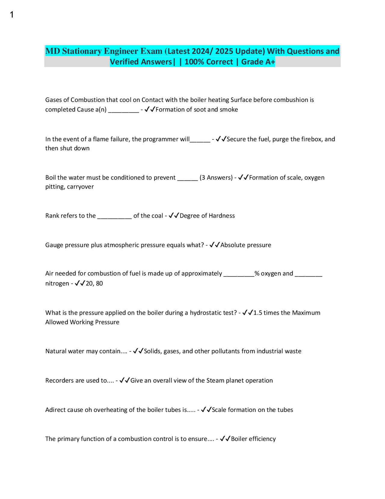 MD Stationary Engineer Exam (Latest 2024/ 2025 Update) With Questions ...