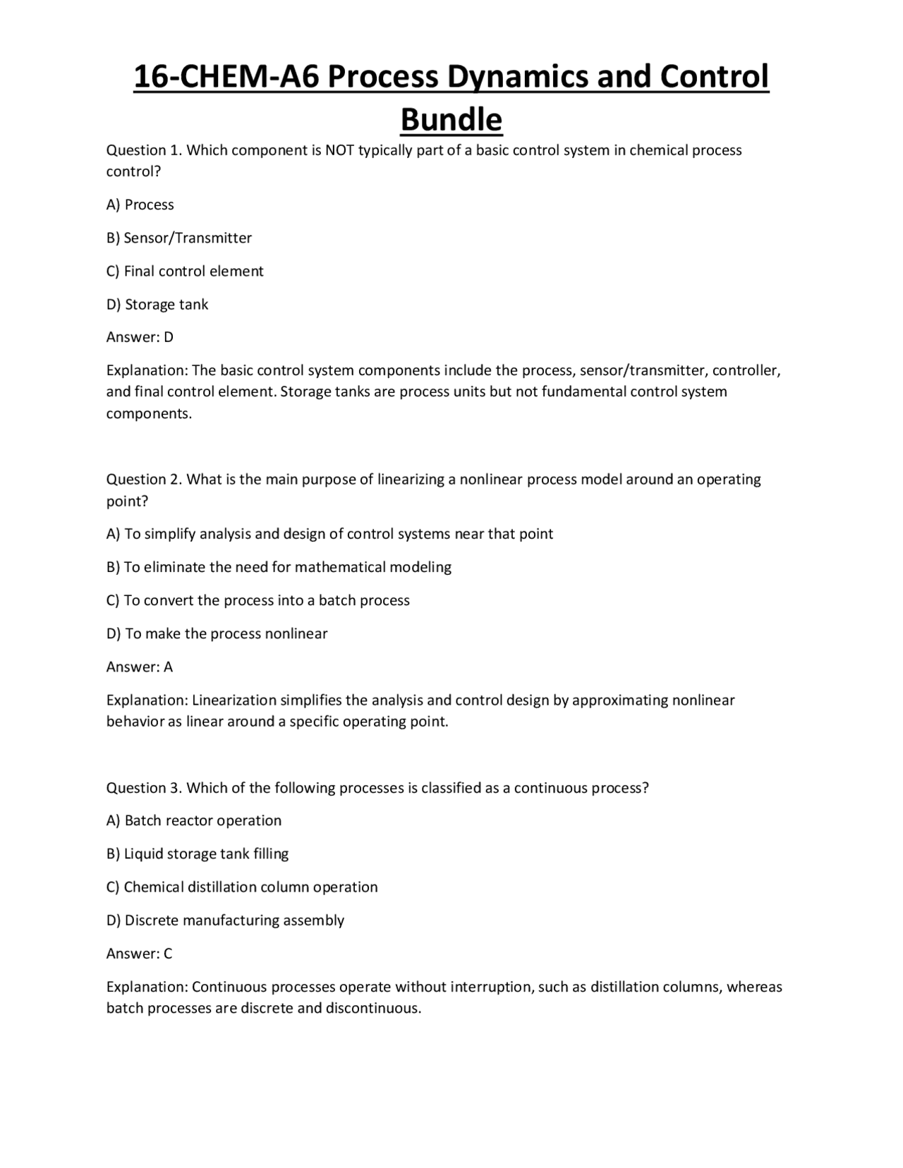 16-CHEM-A6 Process Dynamics and Control Bundle | Exams Technology | Docsity